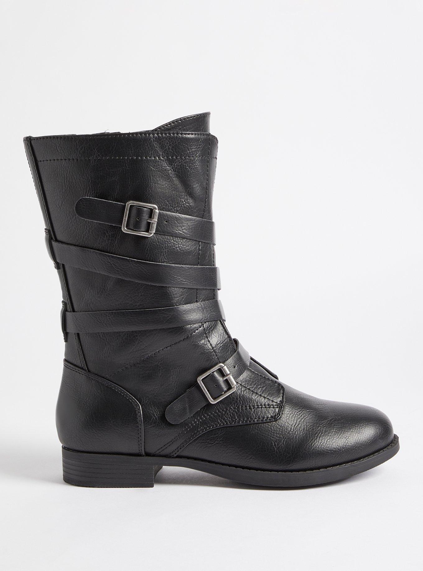 Plus Size - Mid Shaft Buckle Bootie - Faux Leather Black (WW) - Torrid