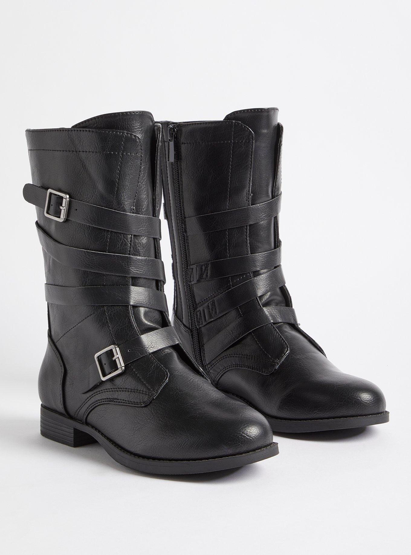 Plus Size - Mid Shaft Buckle Bootie - Faux Leather Black (WW) - Torrid