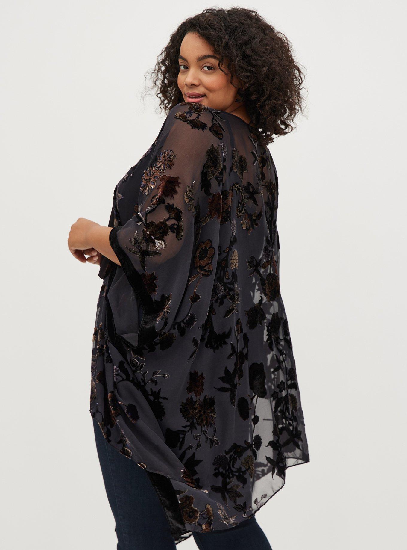 Plus Size - Burnout Ruana - Floral Black - Torrid