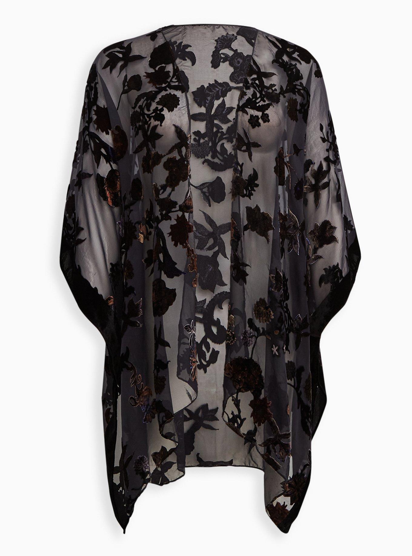 Plus Size - Burnout Ruana - Floral Black - Torrid