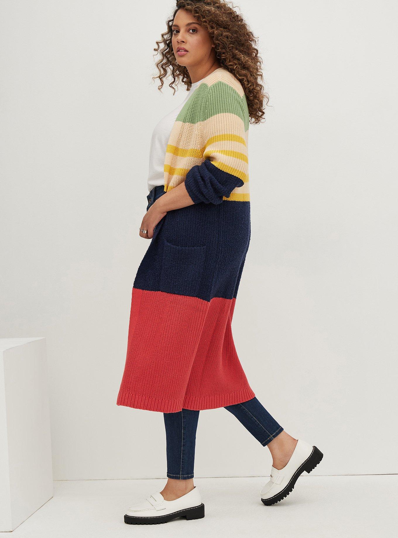 Plus Size - Duster Cardigan - Mix Yarn Color Block - Torrid
