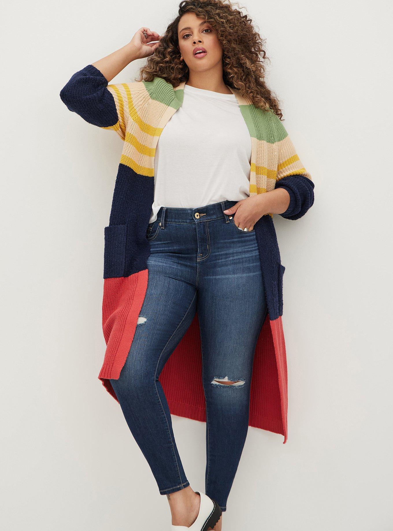Plus Size - Duster Cardigan - Mix Yarn Color Block - Torrid