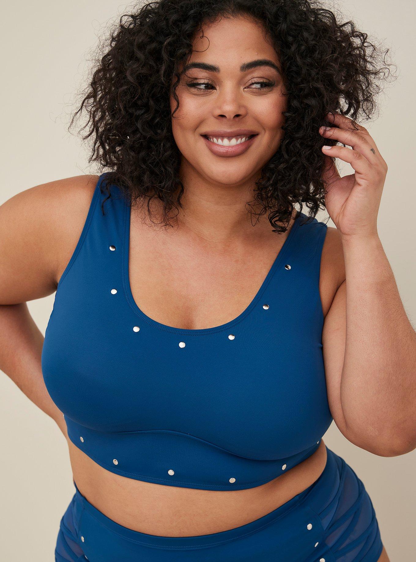 Plus Size - Studded Scoop Swim Top - Blue - Torrid