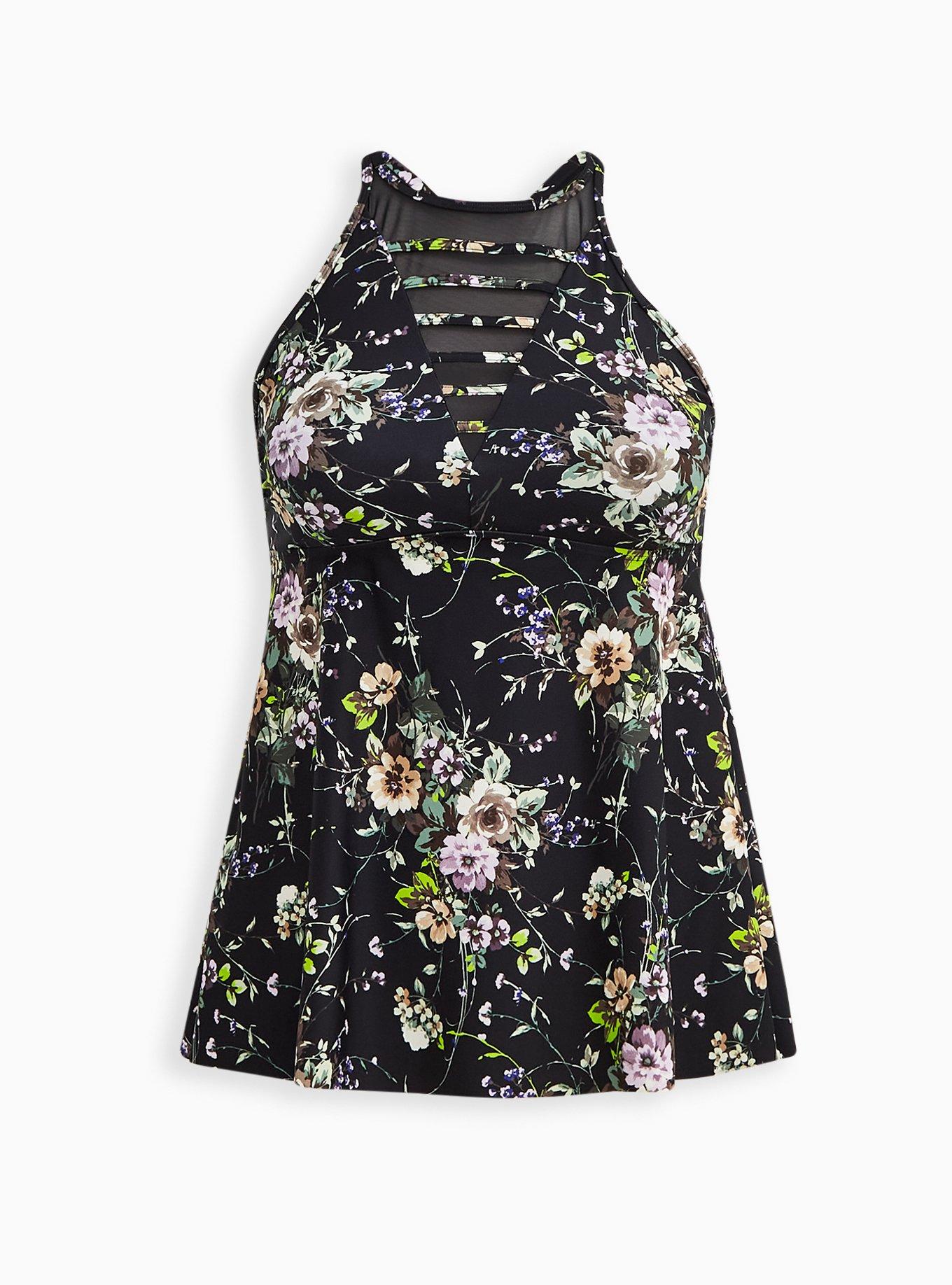 Plus Size - Strappy High Neck Swim Tankini - Floral Green - Torrid