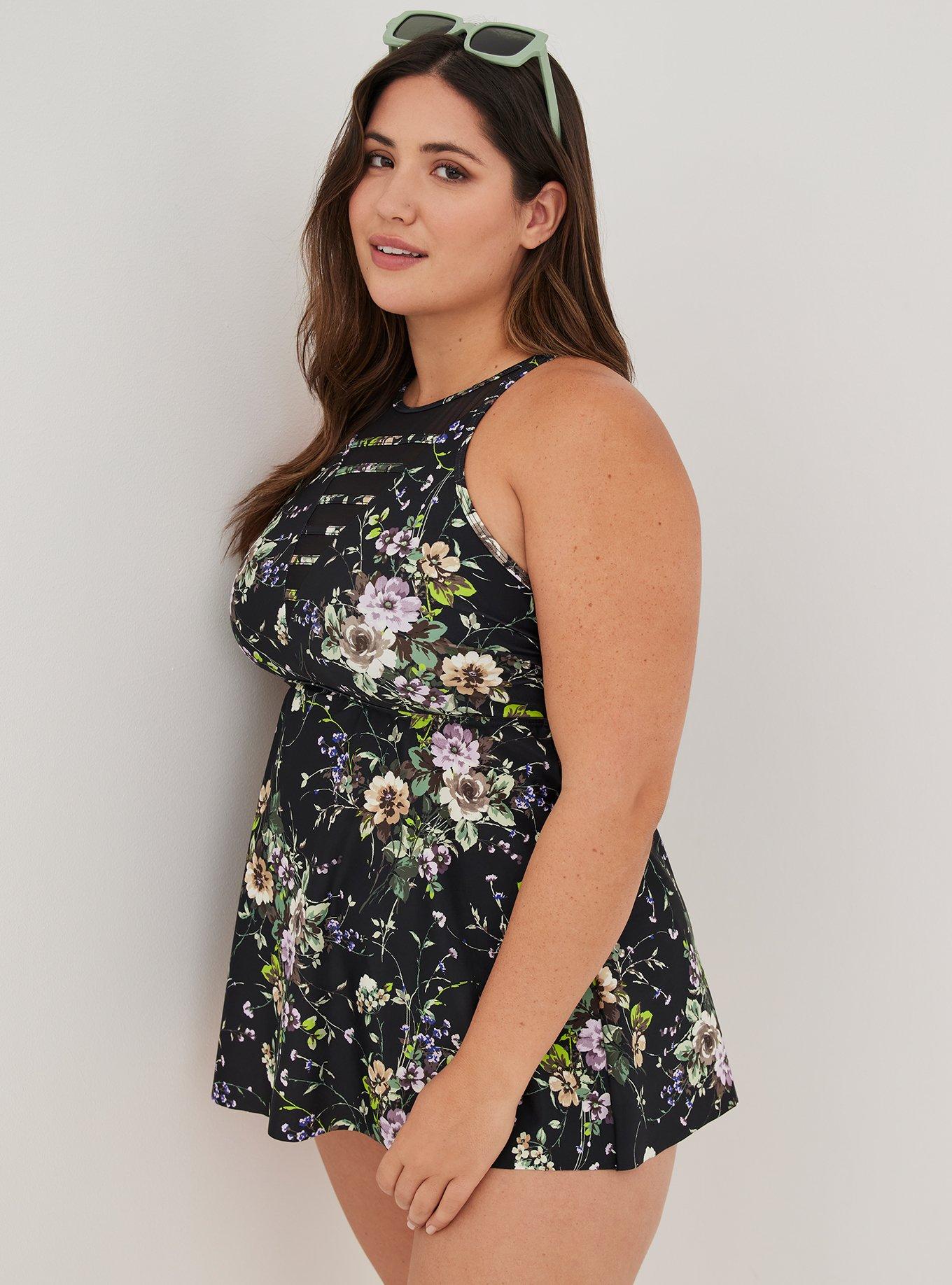 Plus Size - Strappy High Neck Swim Tankini - Floral Green - Torrid
