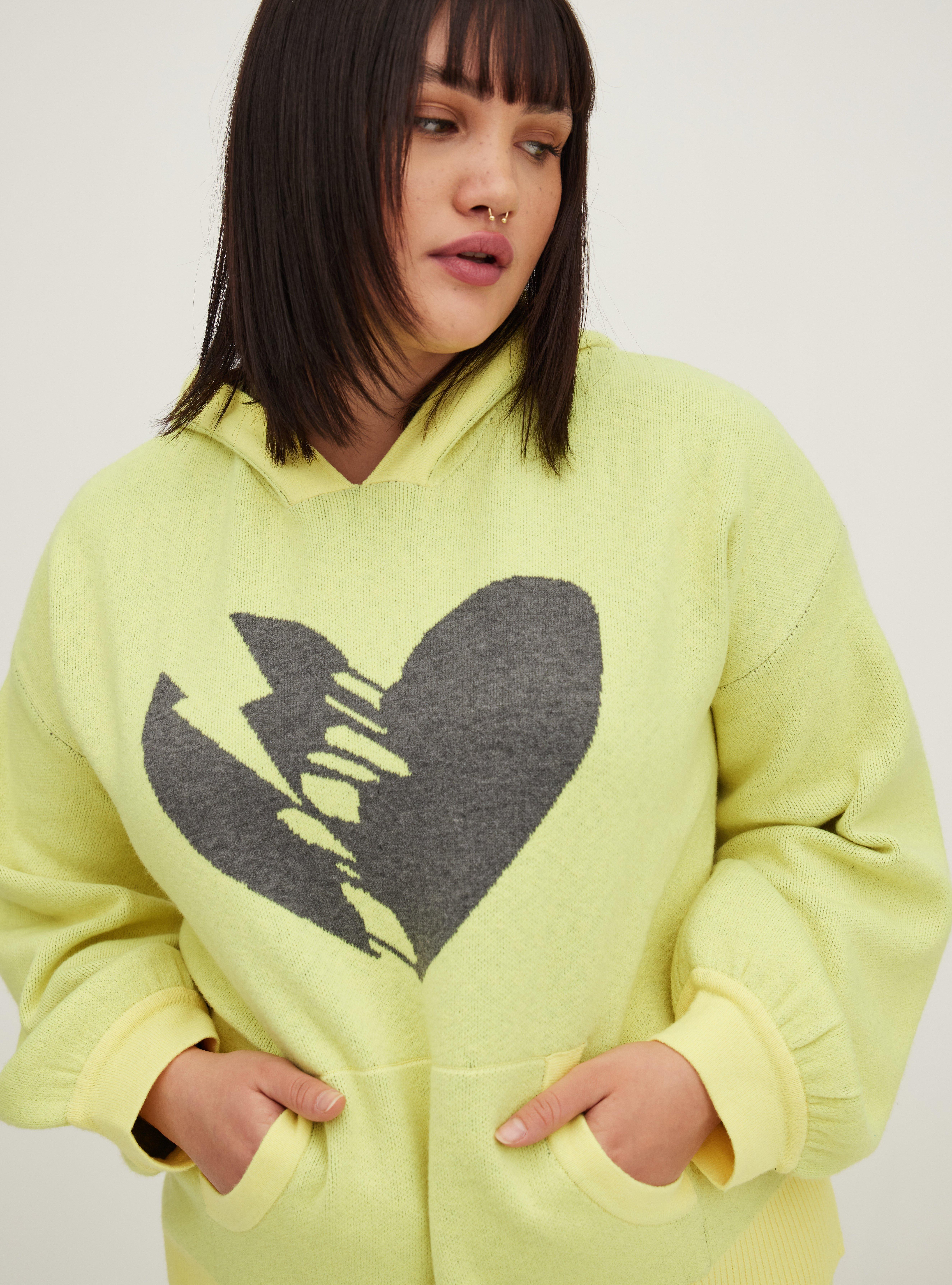 Plus Size - Crop Sweater Hoodie - Luxe Cozy Lovesick Heart Yellow - Torrid