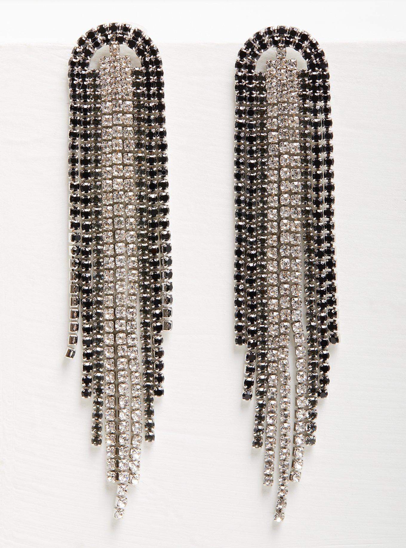 Plus Size - Rhinestone Fringe Statement Earring - Black - Torrid