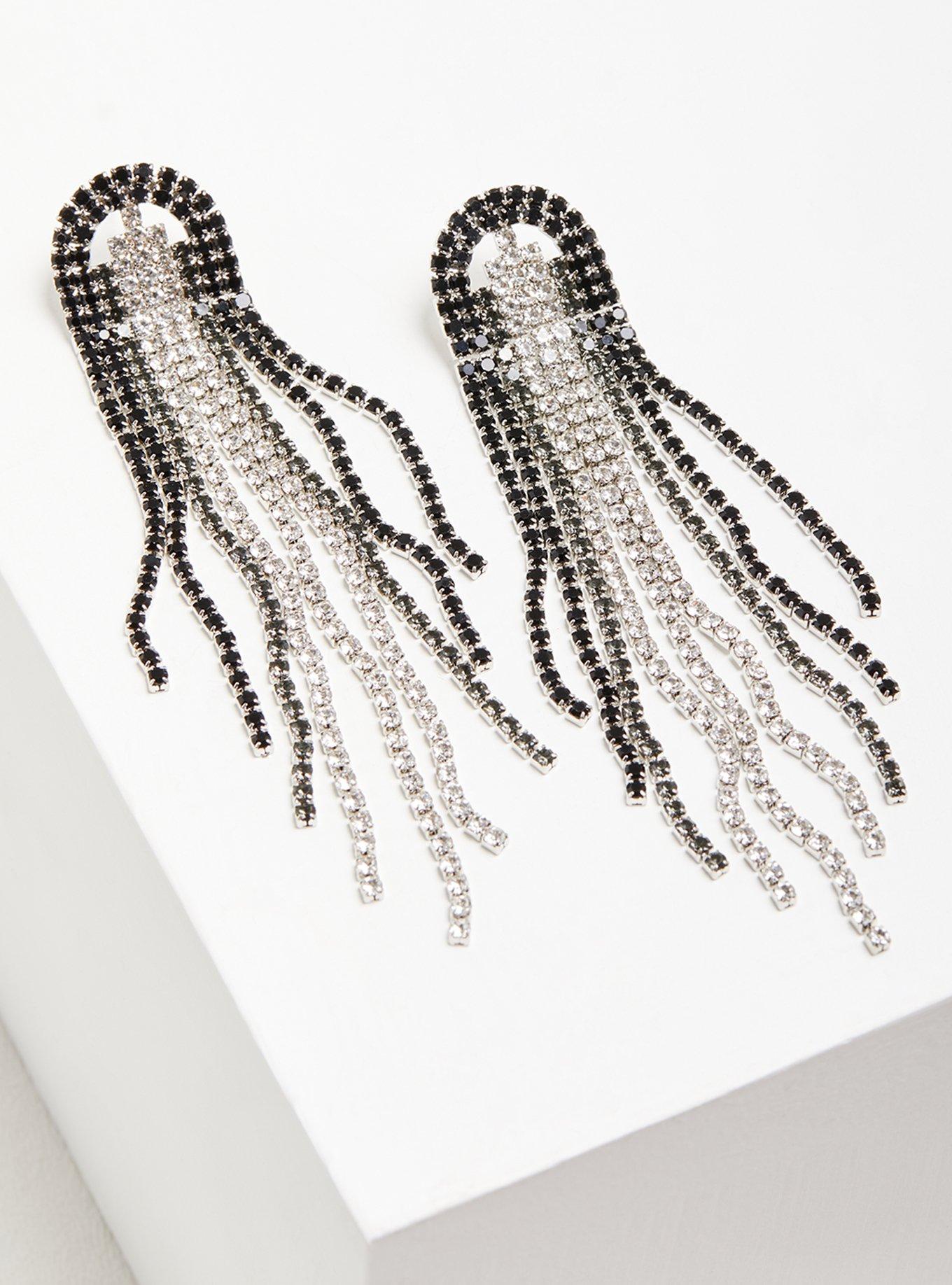 Plus Size - Rhinestone Fringe Statement Earring - Black - Torrid