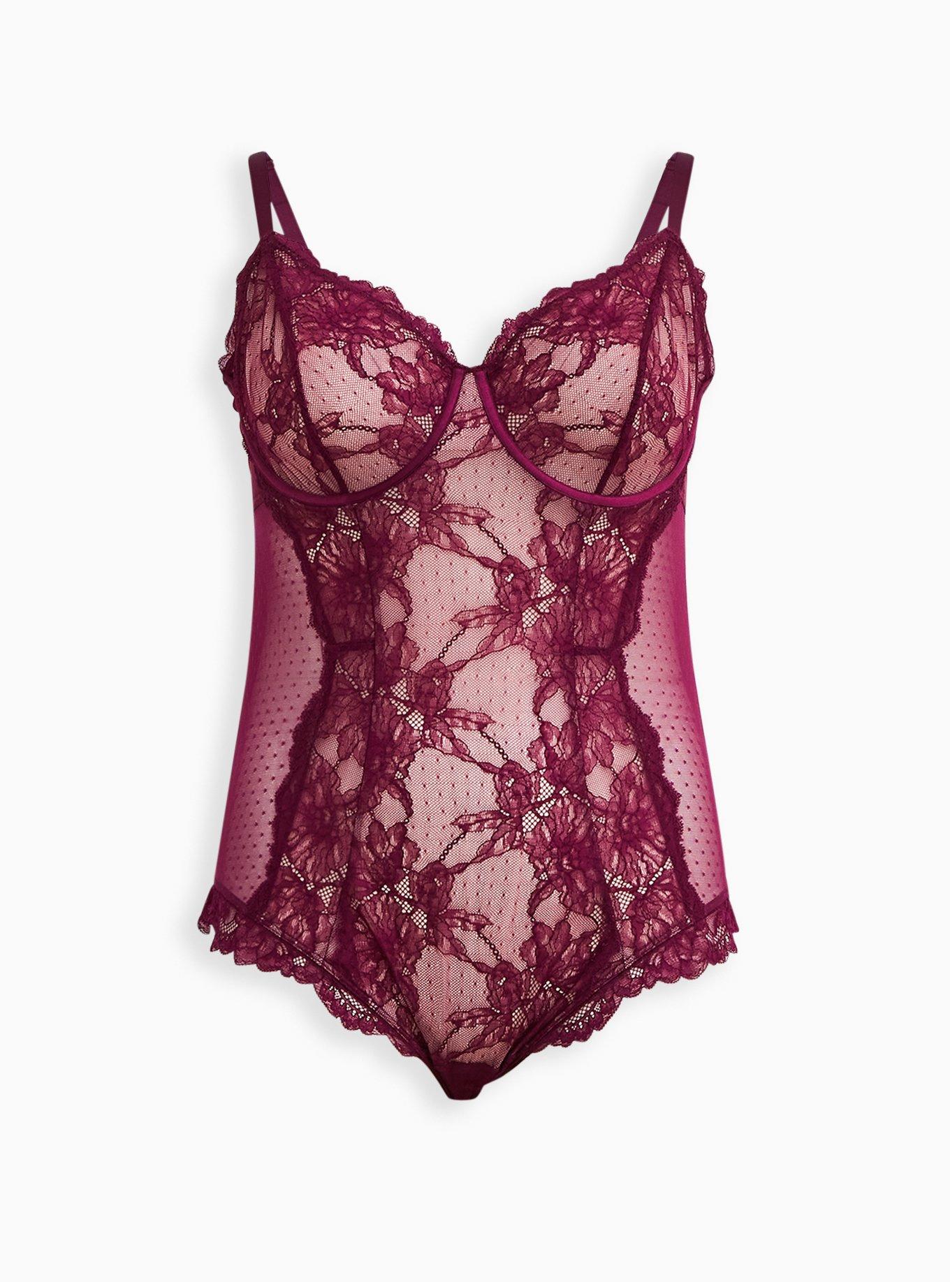 Plus Size - Unlined Underwire Bodysuit - Dot Lace Purple - Torrid