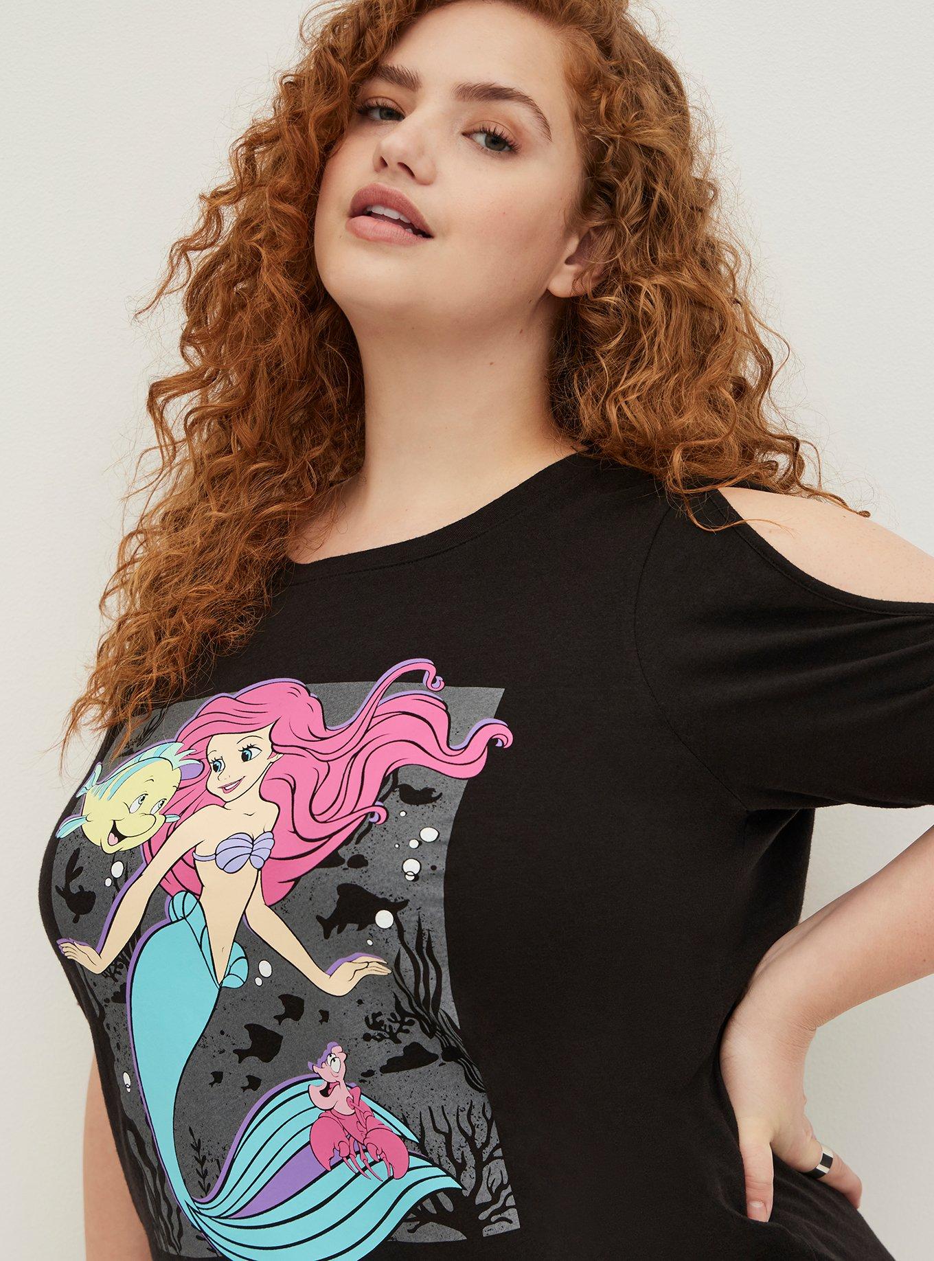 Plus Size - Disney Little Mermaid Cold Shoulder Top - Triblend Jersey ...