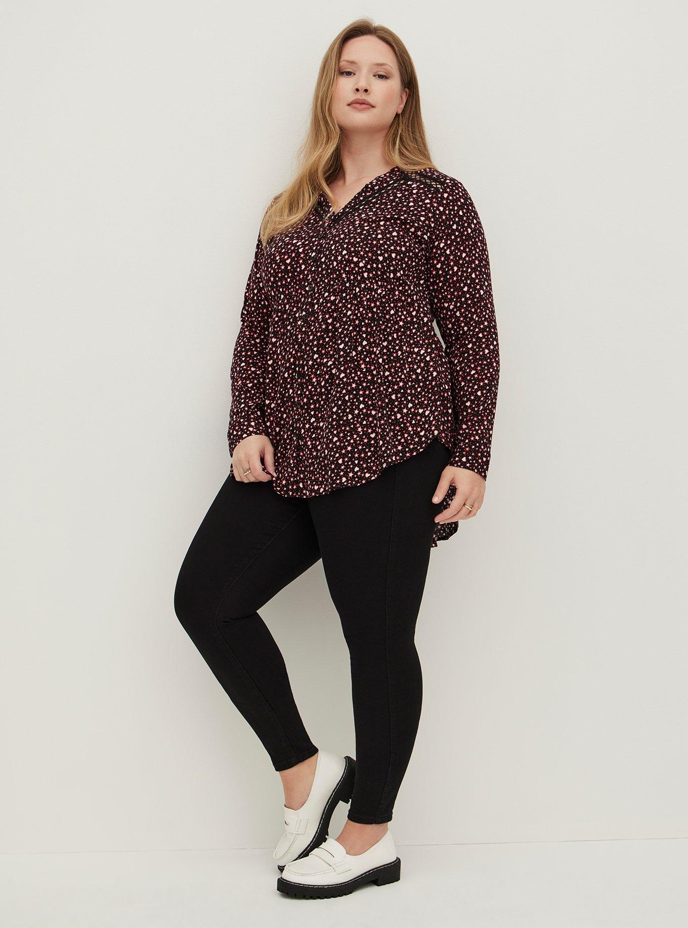 Plus Size - Emma Babydoll Rayon Slub Lace Trim Tunic Top - Torrid