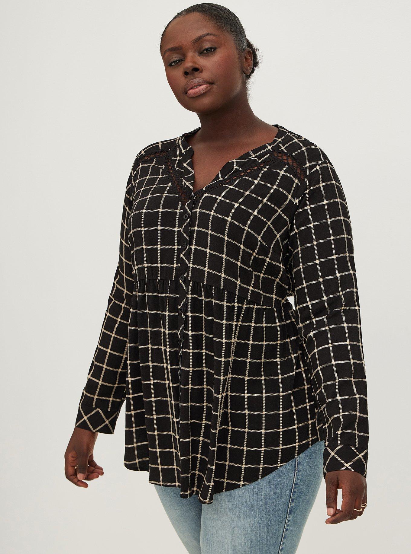 Plus Size - Emma Babydoll Rayon Slub Lace Trim Tunic Top - Torrid