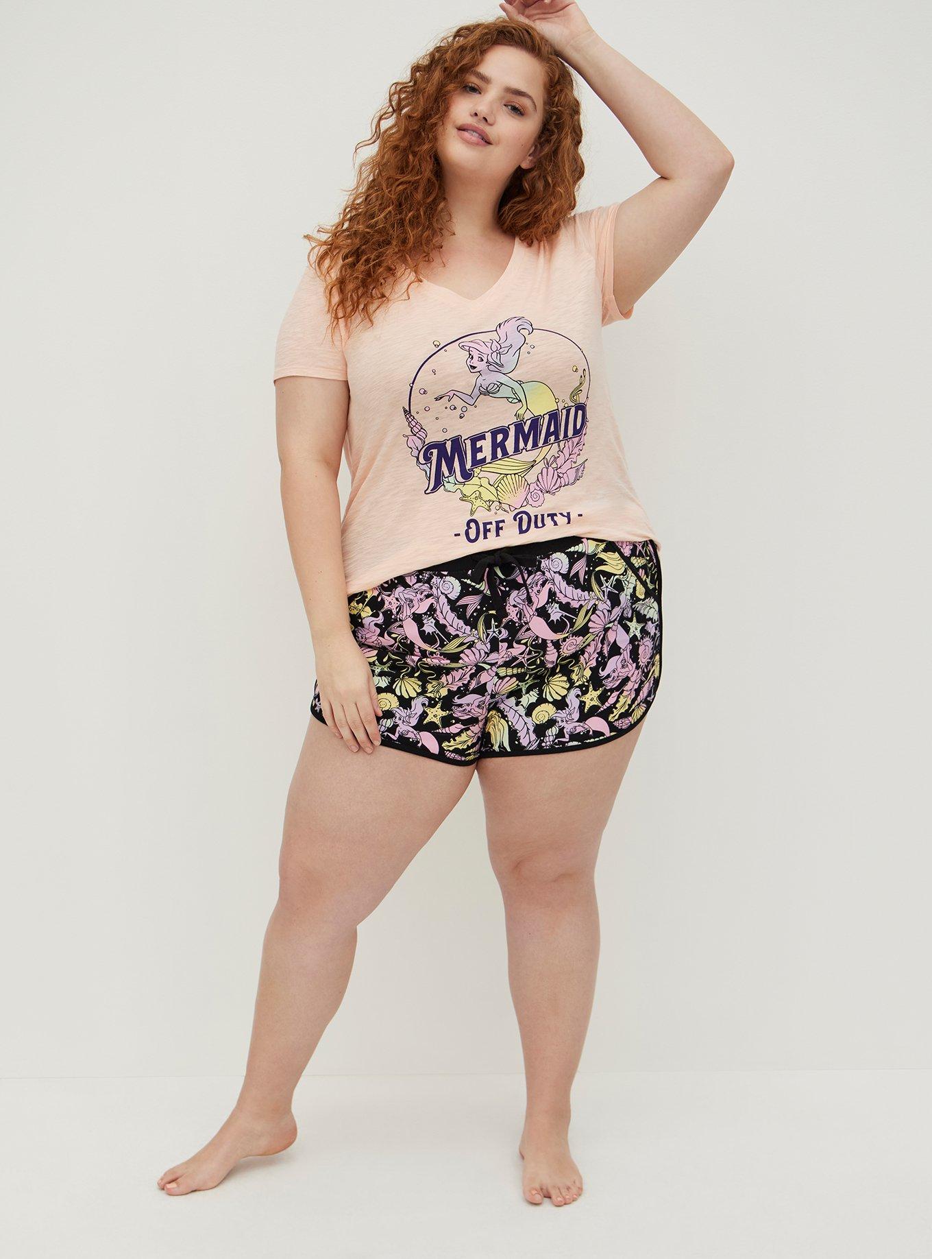 Plus Size - Disney The Little Mermaid Sleep Short - Ariel Shells Black ...