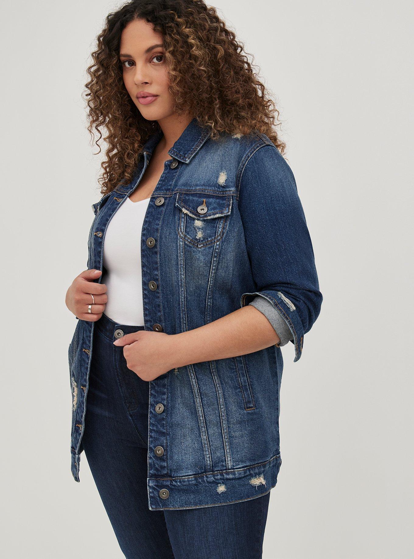 Plus Size - Longline Denim Jacket - Medium Wash - Torrid