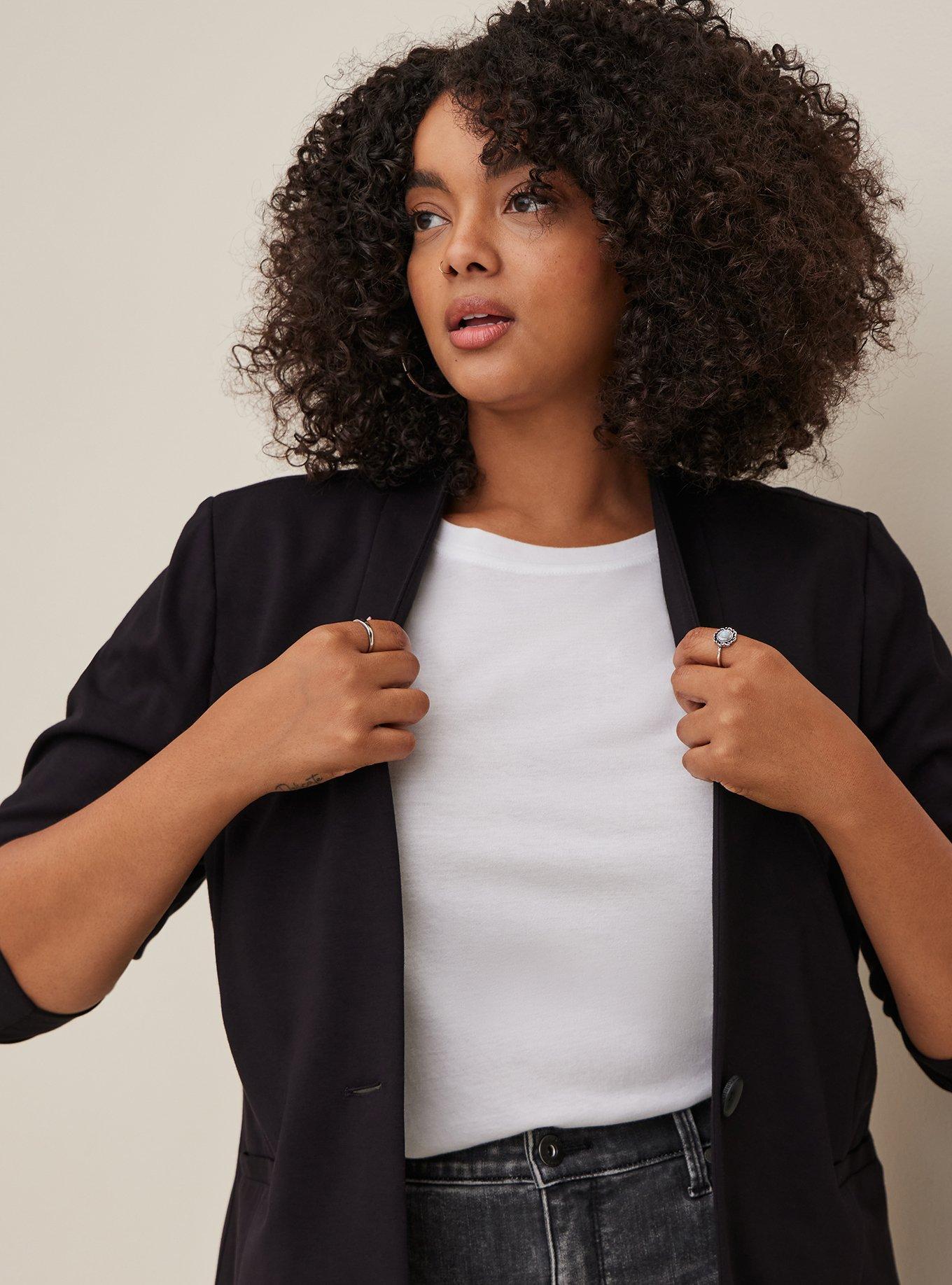 Plus Size - Longline Blazer - Lightweight Ponte Black - Torrid