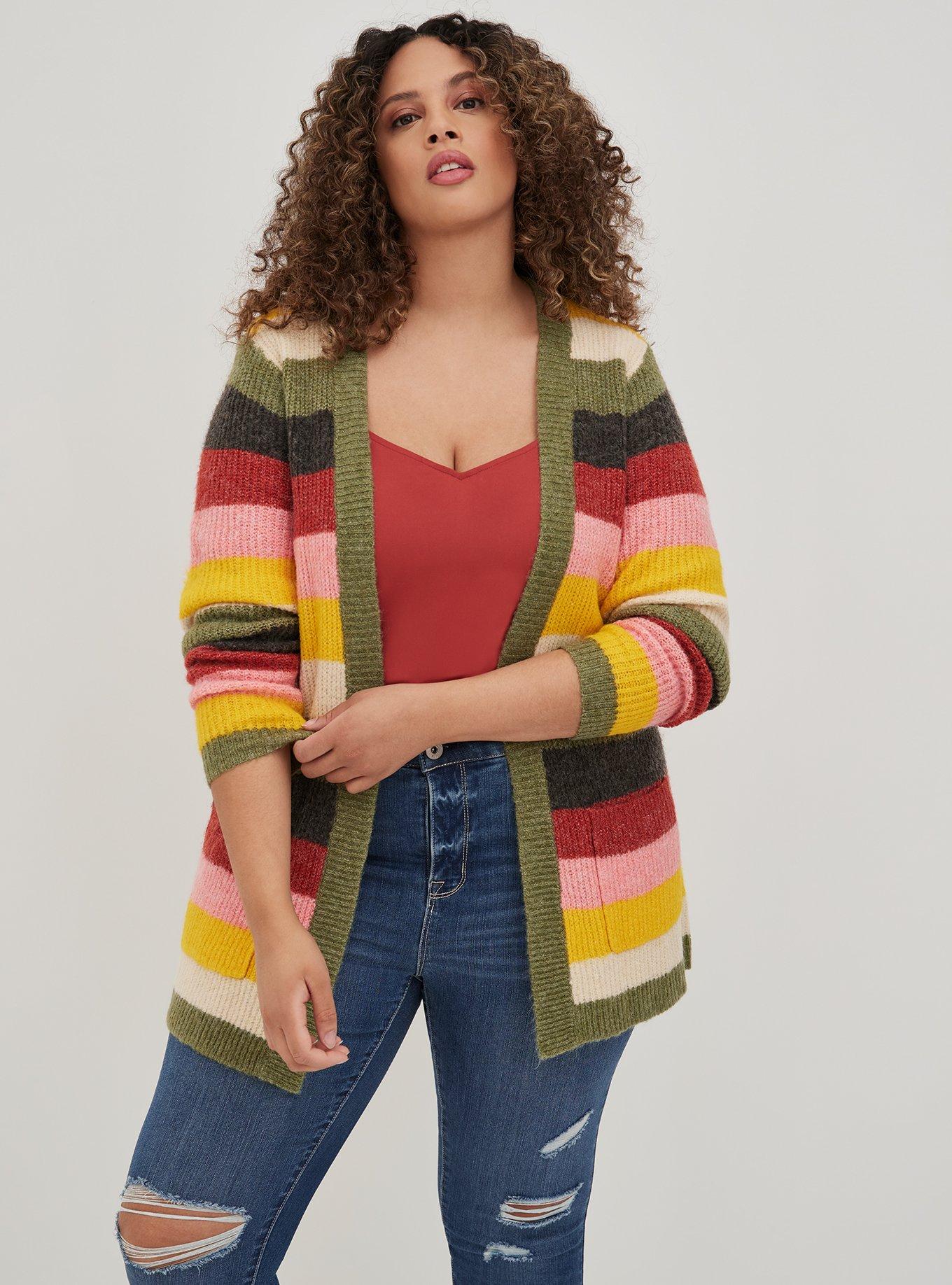 Plus Size - Open Front Cardigan - Multi Stripe - Torrid