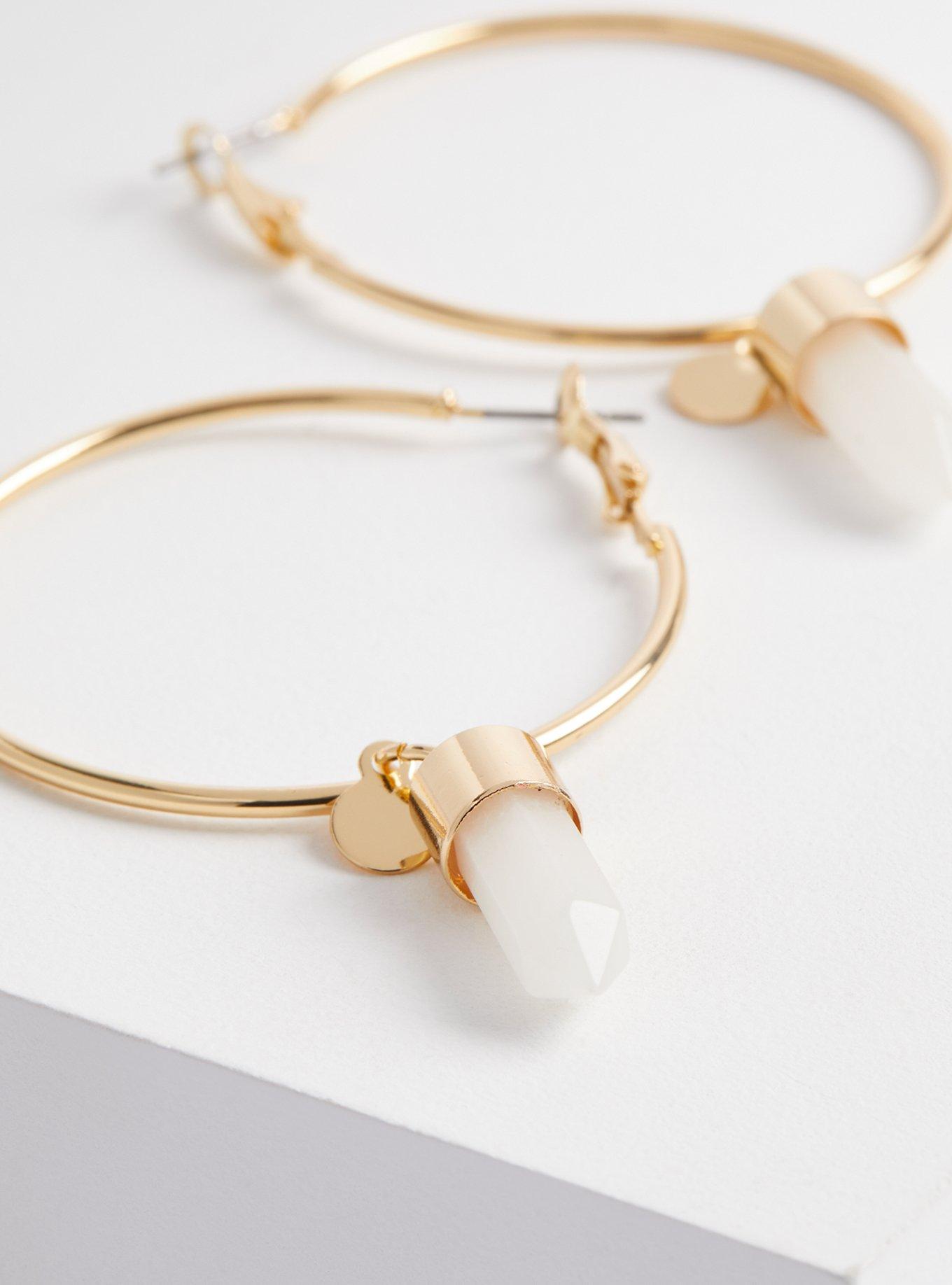 Plus Size - Hoop with Quartz Charm - Gold Tone - Torrid