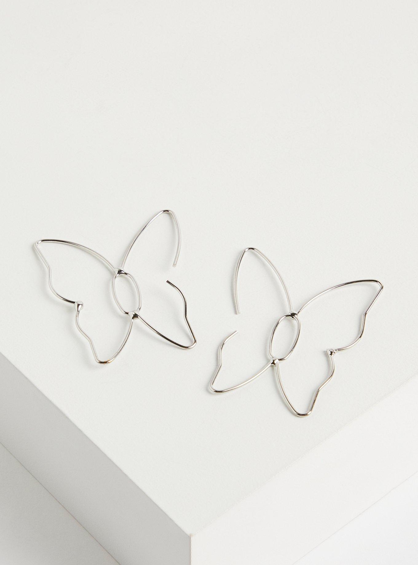 Plus Size - Wire Butterfly Hoops - Silver Tone - Torrid