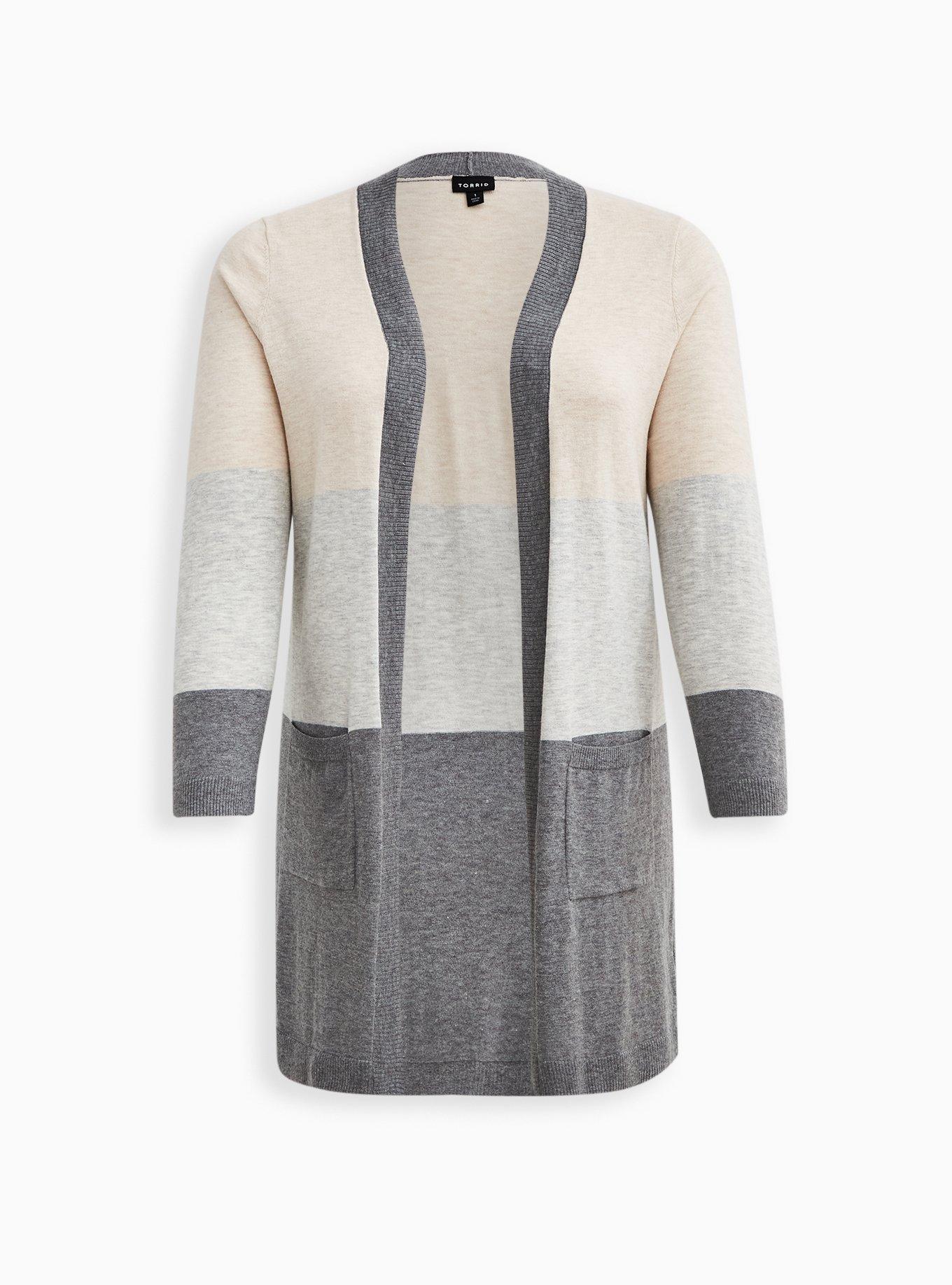 Plus Size - Longline Open Front Cardigan - Cotton Colorblock - Torrid