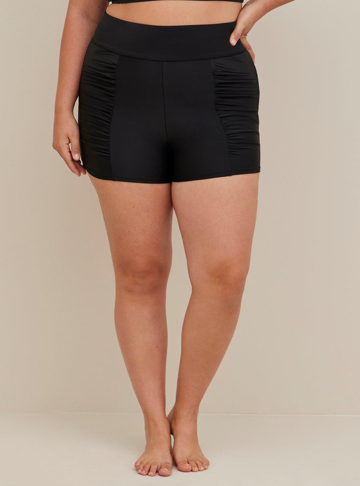 Plus Size - Ultra High Rise Ruched Swim Short - Black - Torrid