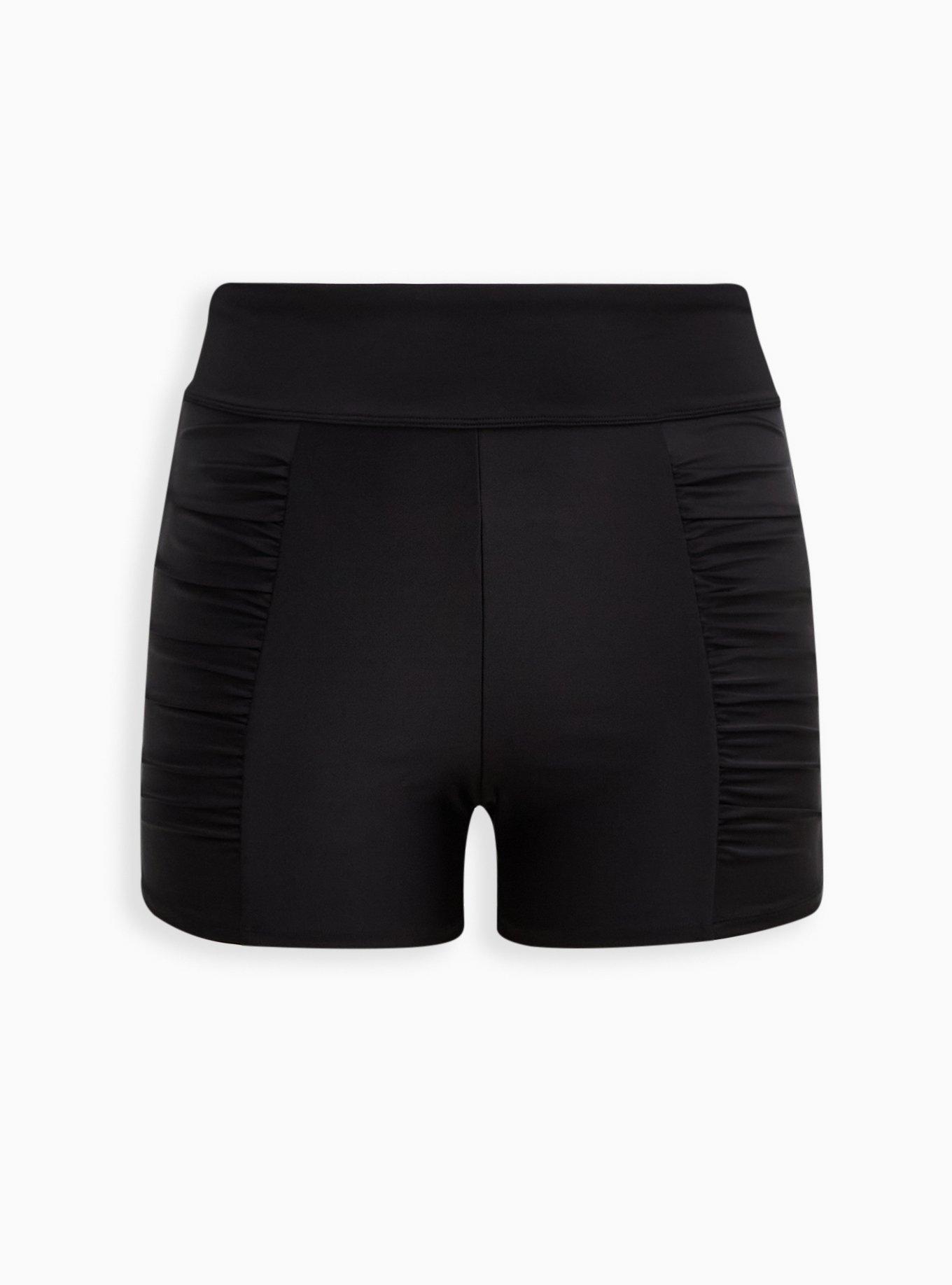 Plus Size - Ultra High Rise Ruched Swim Short - Black - Torrid