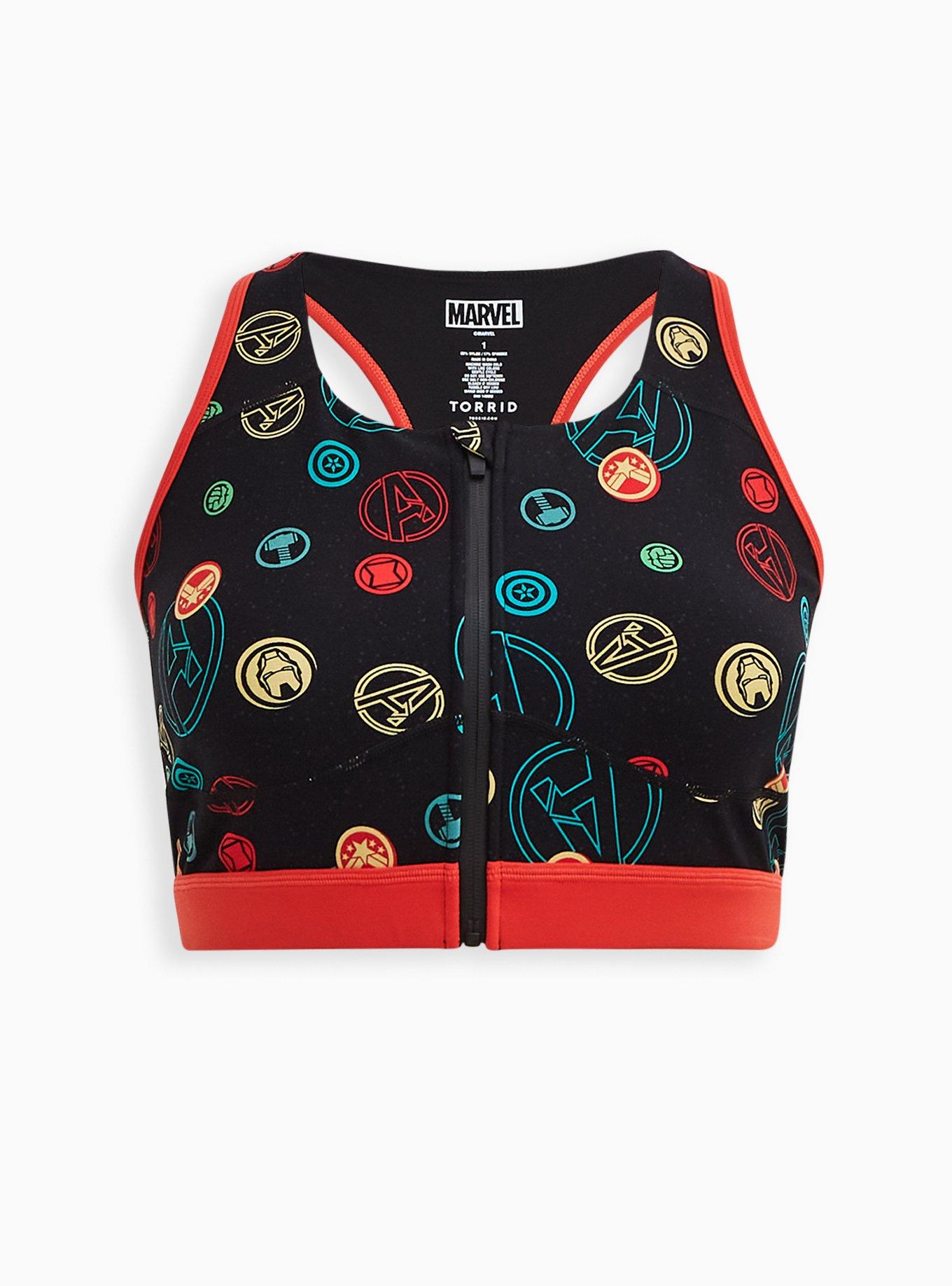Plus Size - Marvel Avengers Zip Front Low-Impact Sports Bra ...