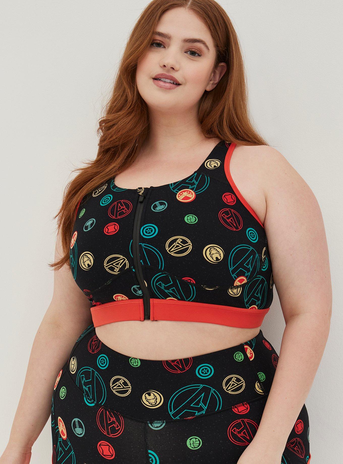 Plus Size - Marvel Avengers Zip Front Low-Impact Sports Bra ...