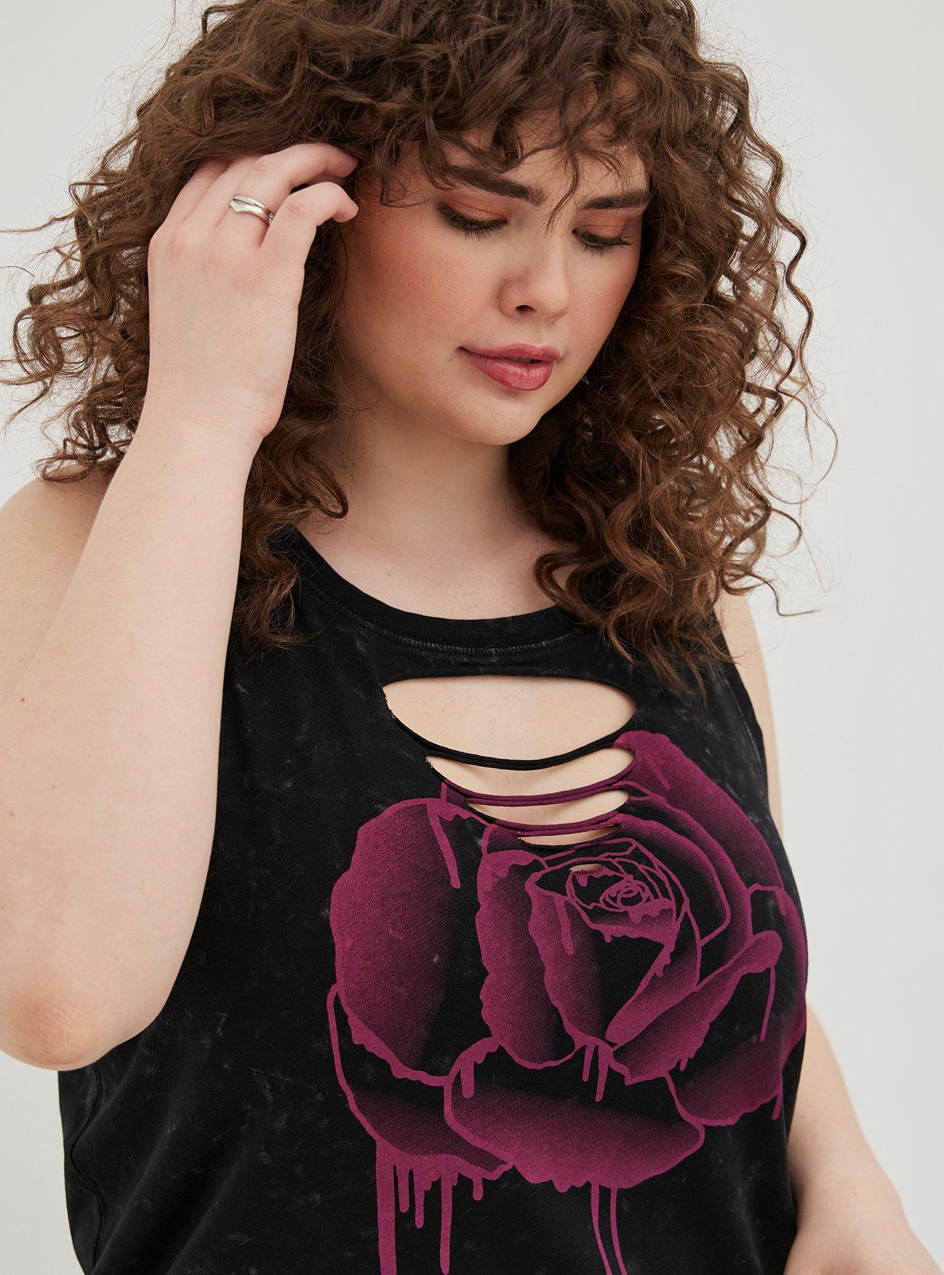Plus Size - LoveSick Slashed Tee - Cotton Rose Washed Grey - Torrid