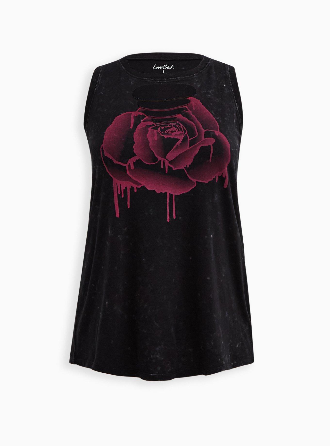Plus Size - LoveSick Slashed Tee - Cotton Rose Washed Grey - Torrid