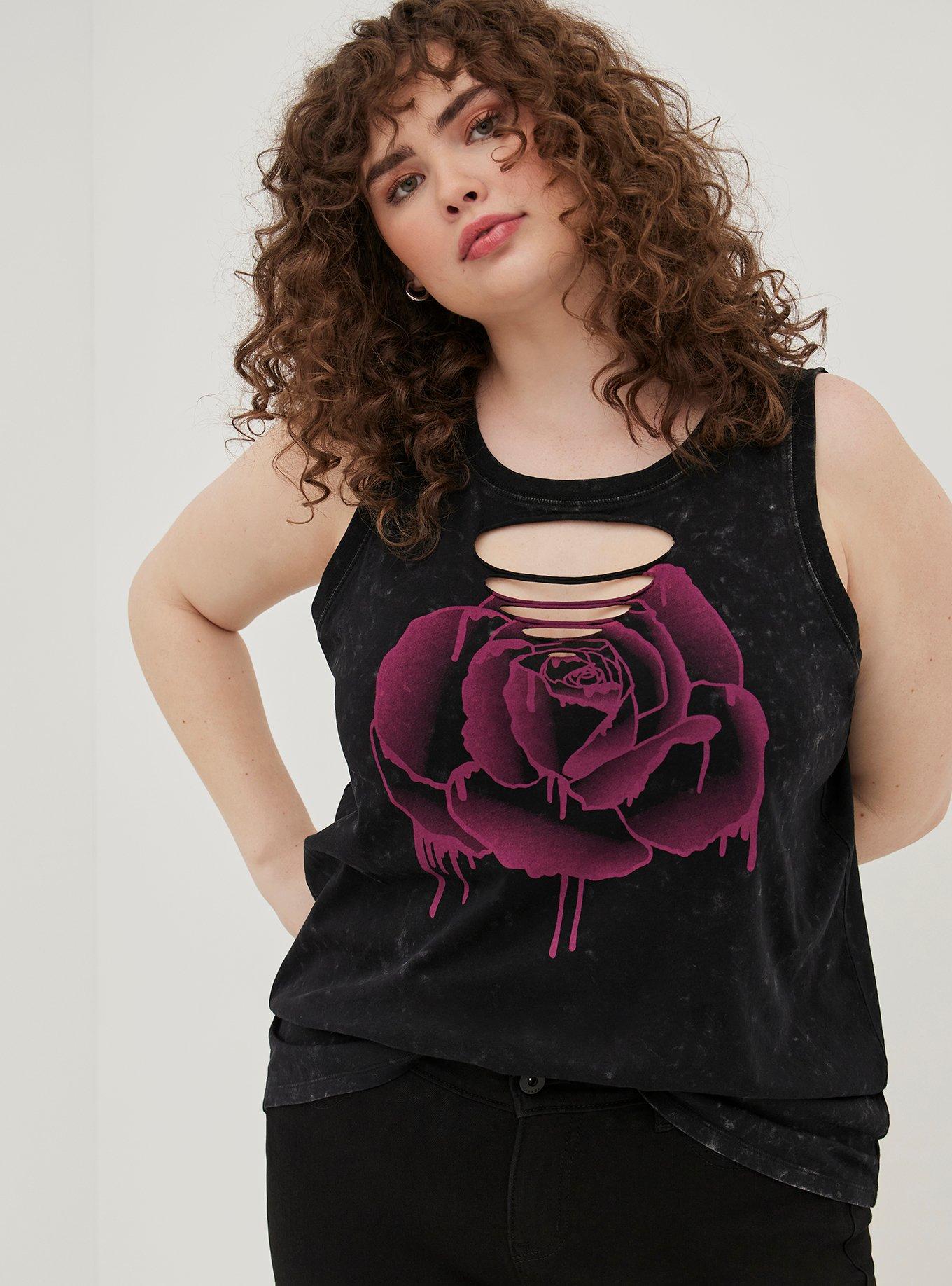 Plus Size - LoveSick Slashed Tee - Cotton Rose Washed Grey - Torrid