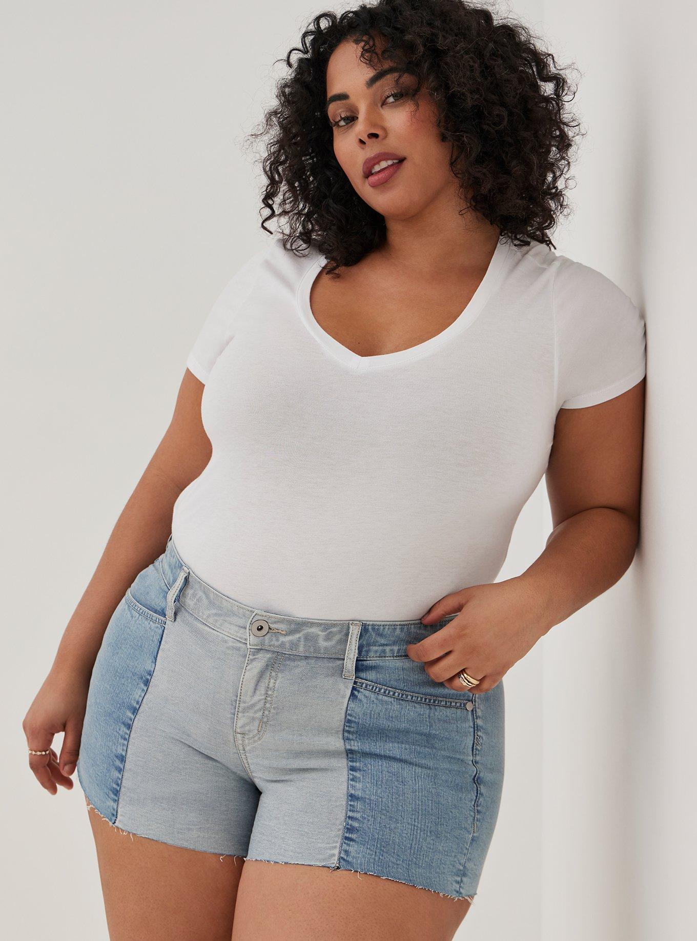 Plus Size - Contrast Panel Mid Rise Shortie Short - Vintage Stretch ...