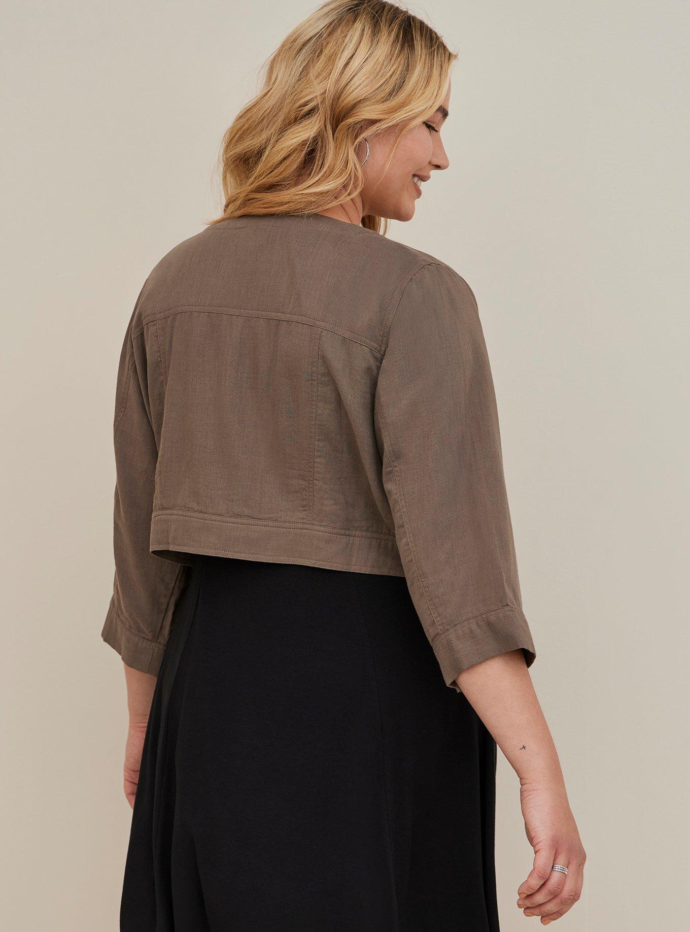Plus Size - Crop Collarless Jacket - Cotton Brown - Torrid