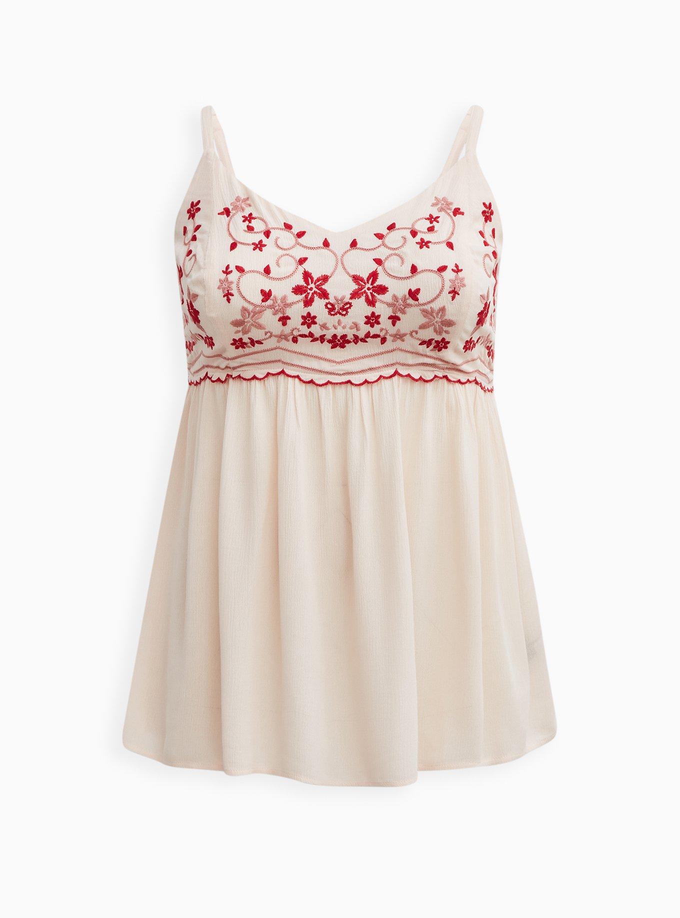Plus Size - Embroidered Babydoll Top - Gauze Blush & Red - Torrid