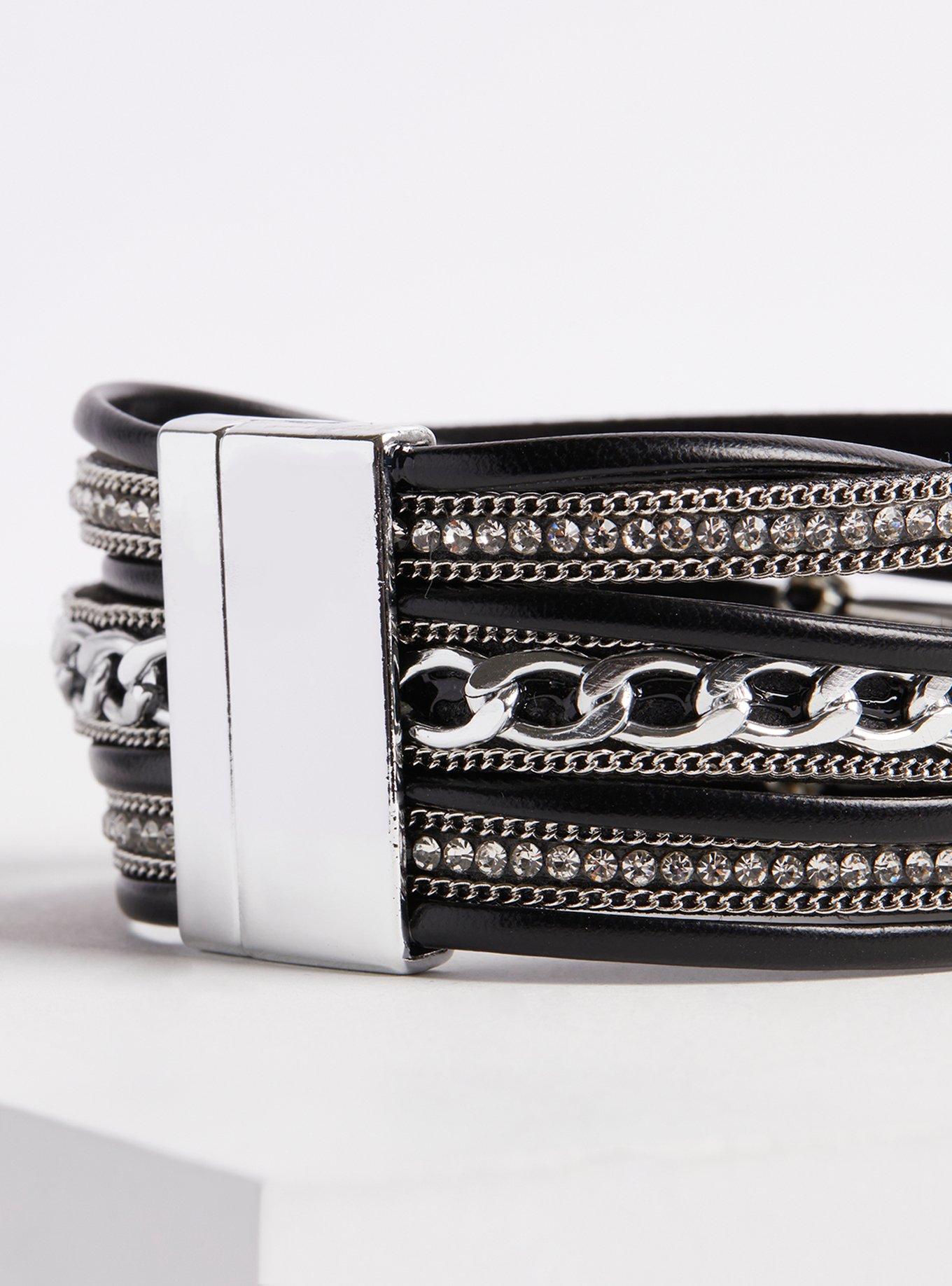 Plus Size - Magnetic Cuff with Rhinestones - Black - Torrid