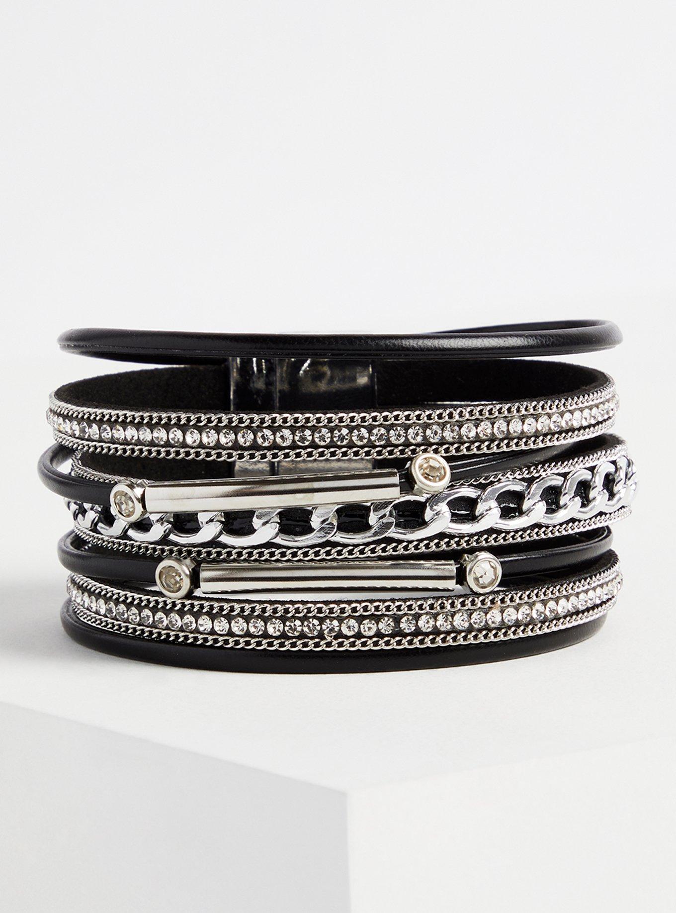 Plus Size - Magnetic Cuff with Rhinestones - Black - Torrid