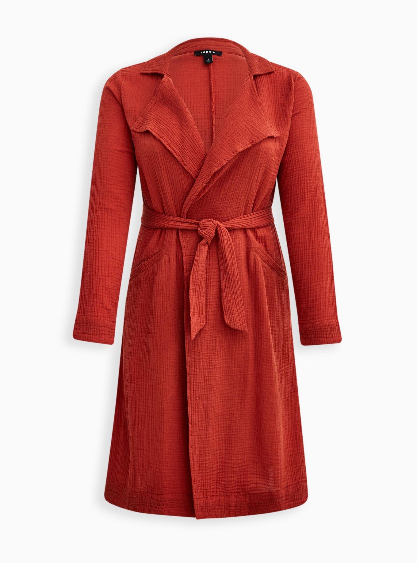 Plus Size - Light Weight Trench Coat - Pucker Gauze Orange - Torrid