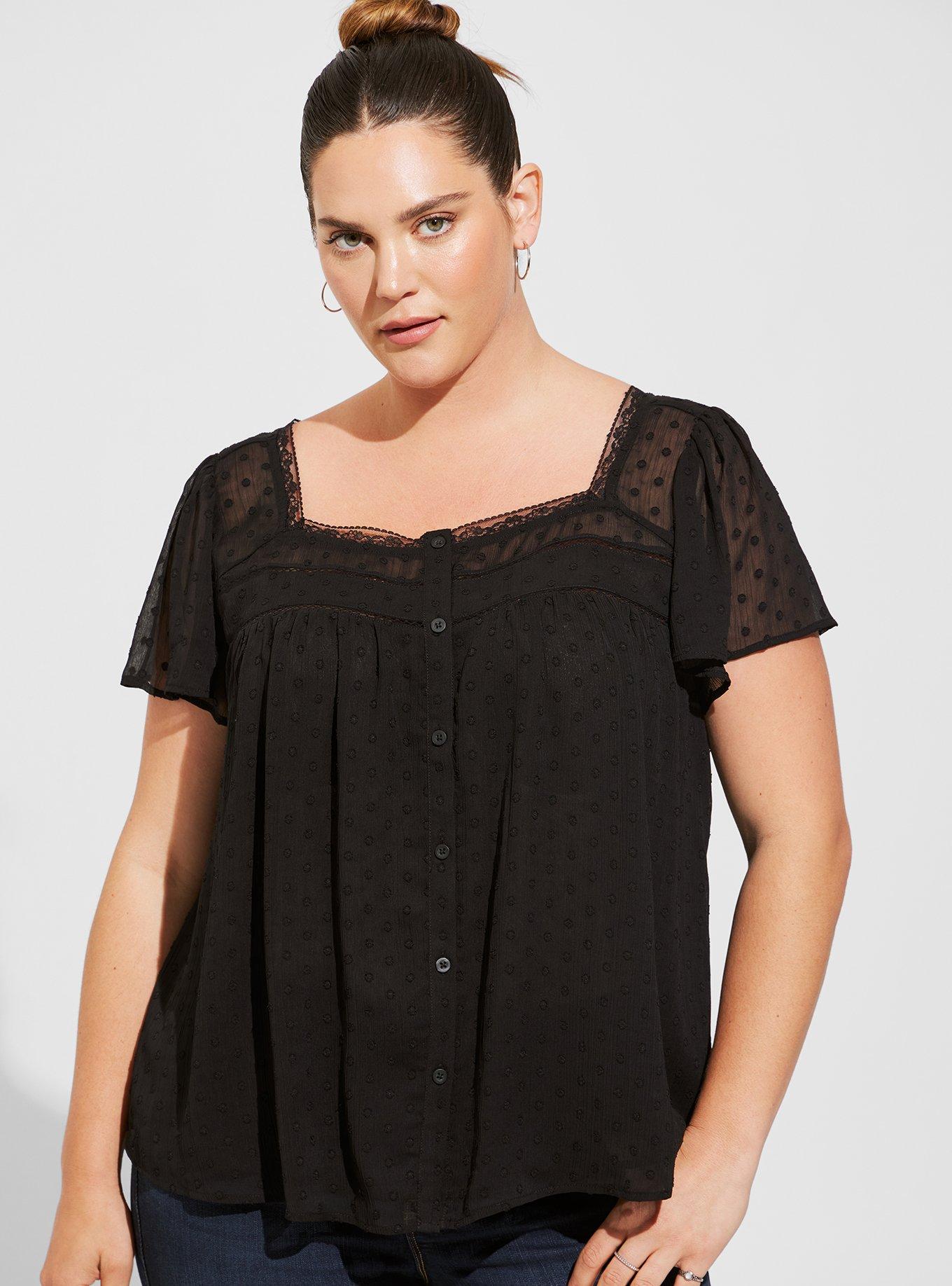 Plus Size - Chiffon Clip Dot Button-Front Blouse - Torrid