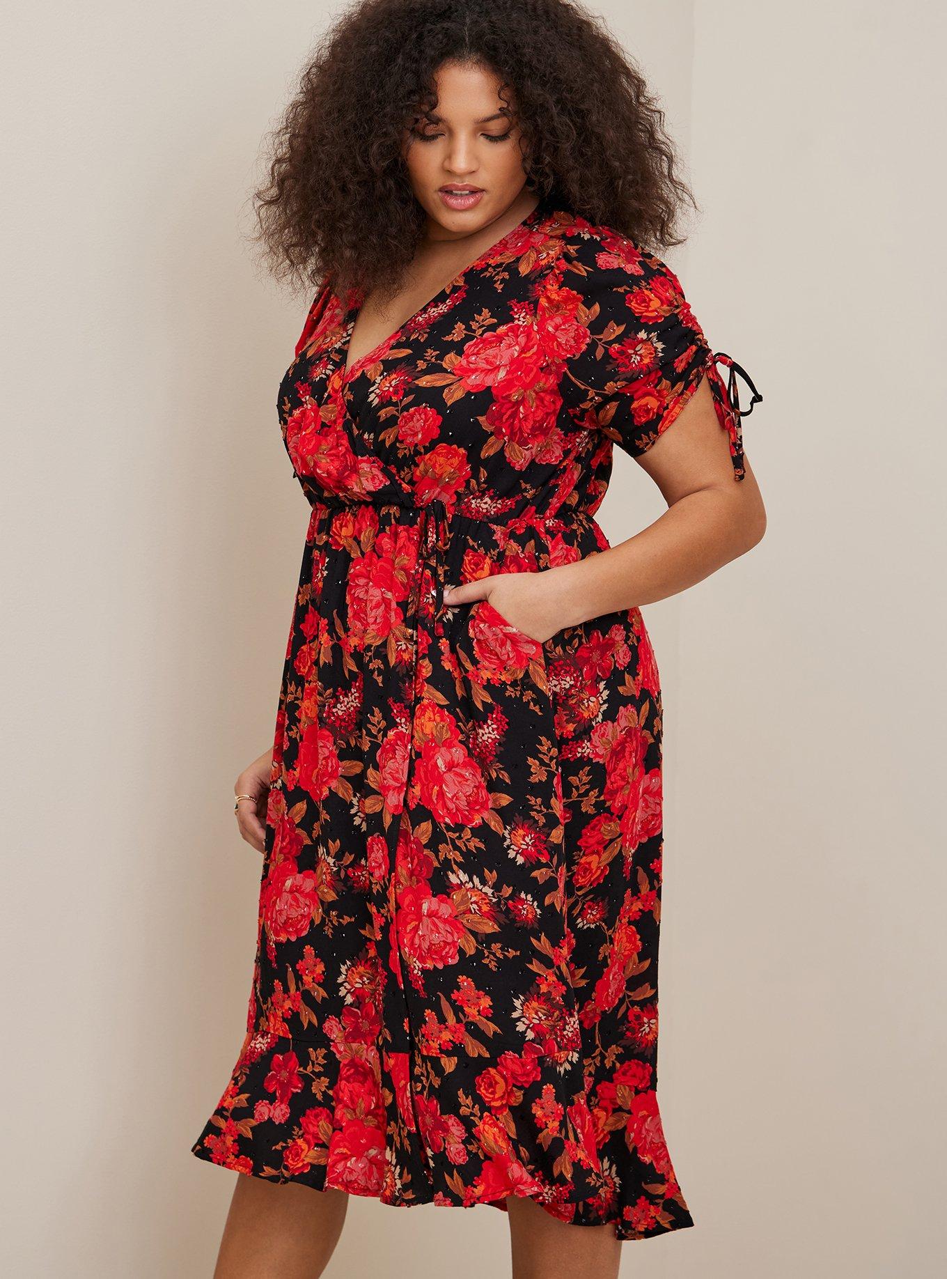Plus Size - Midi Swiss Linen Surplice Dress - Torrid