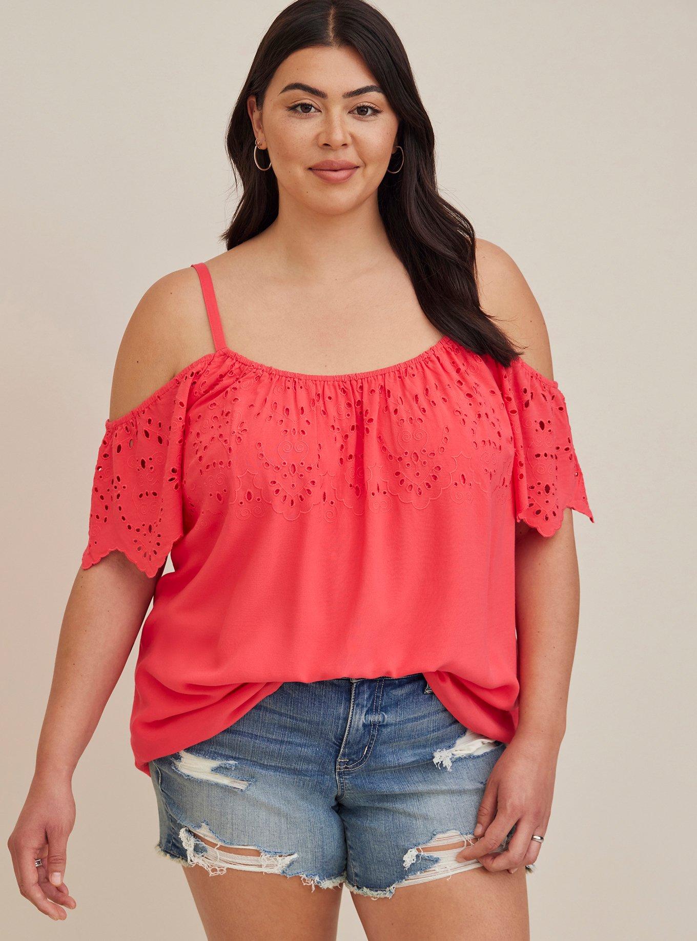 Plus Size - Challis Embroidered Cold Shoulder Top - Torrid