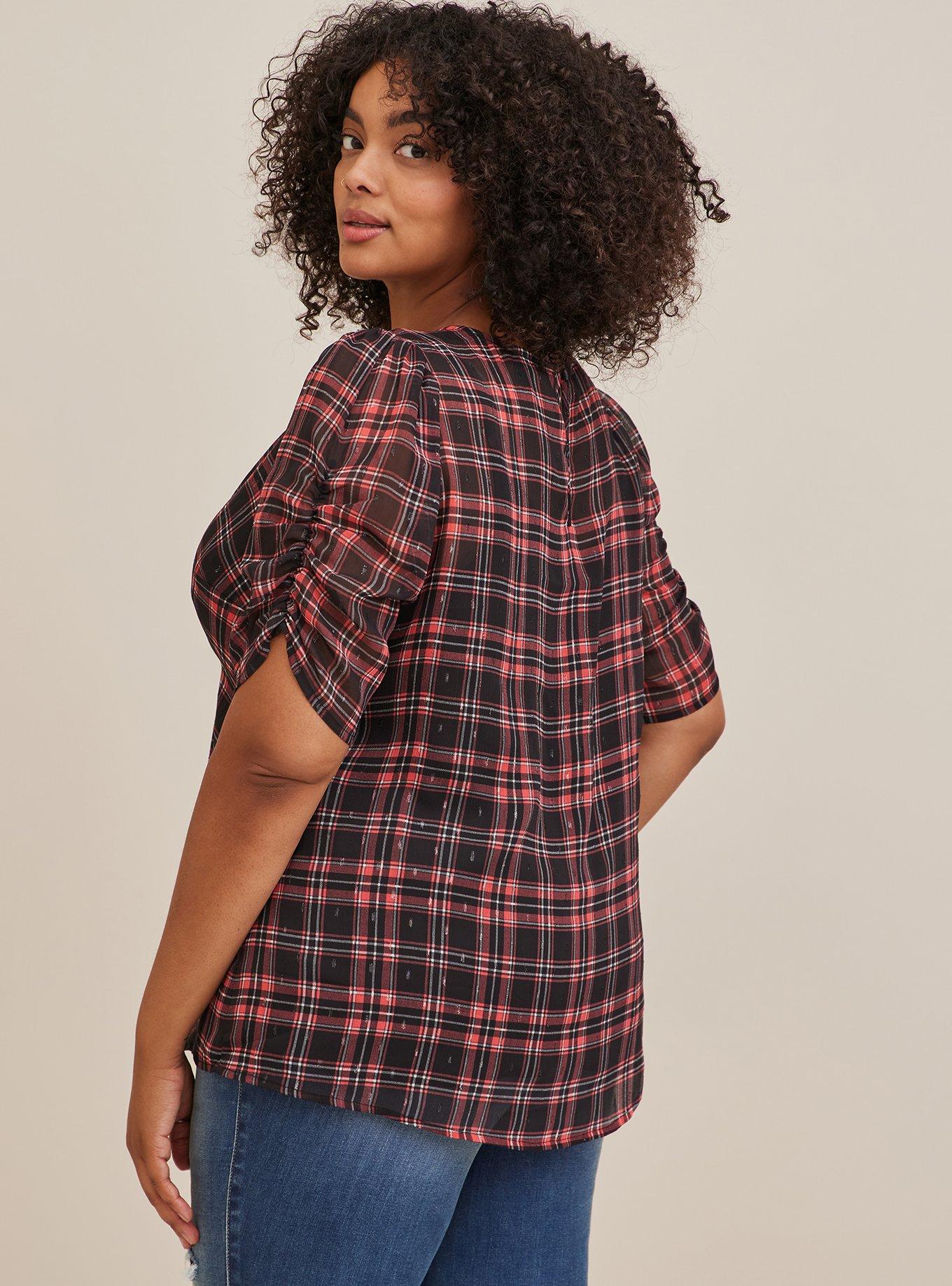 Plus Size - Chiffon Lurex Ruched Sleeve Blouse - Torrid
