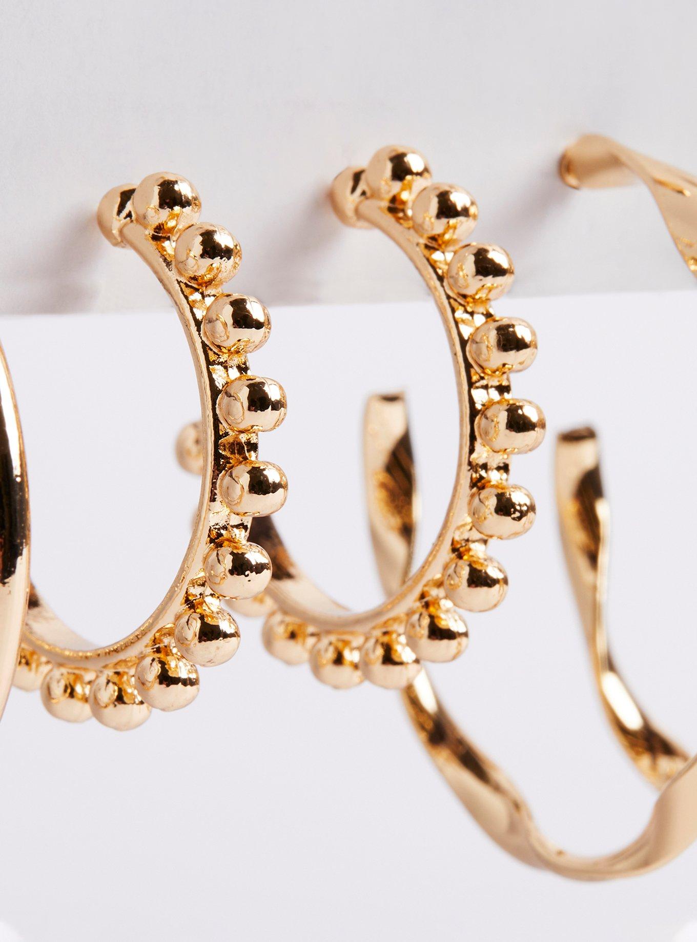 Plus Size - Stud & Textured Hoop Set of 6 - Gold Tone - Torrid