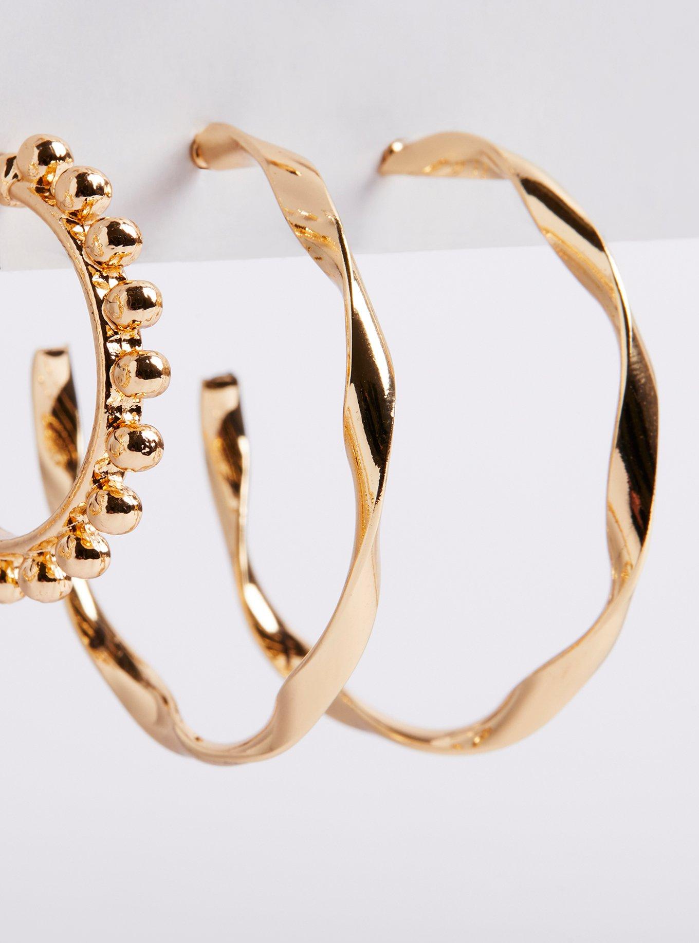 Plus Size - Stud & Textured Hoop Set of 6 - Gold Tone - Torrid