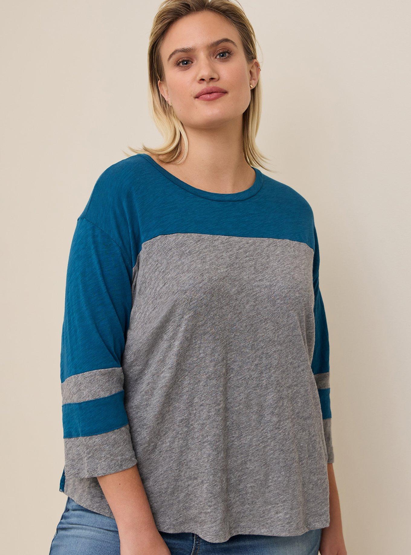 Plus Size - Cotton Jersey Lace Back Colorblock Varsity Stripe Tee - Torrid
