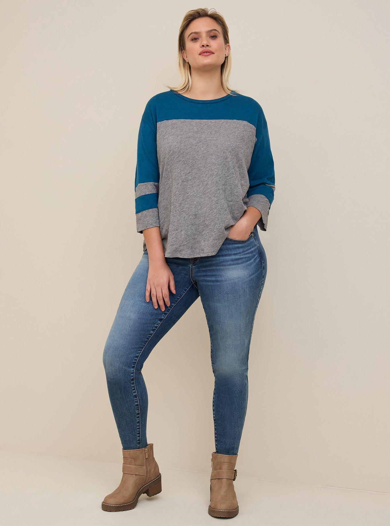 Plus Size - Cotton Jersey Lace Back Colorblock Varsity Stripe Tee - Torrid