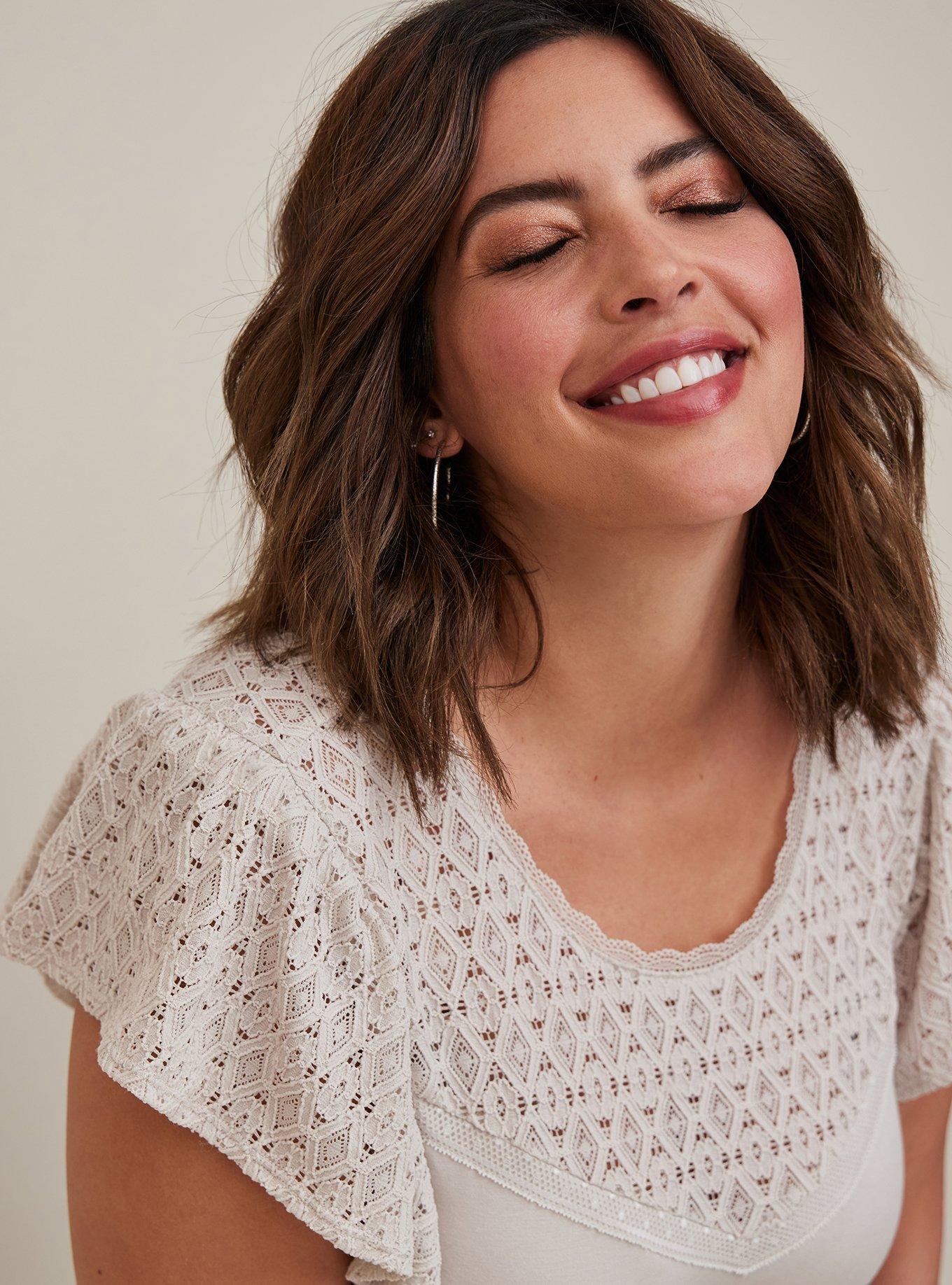 Plus Size - Super Soft Lace Ruffle Sleeve Top - Torrid