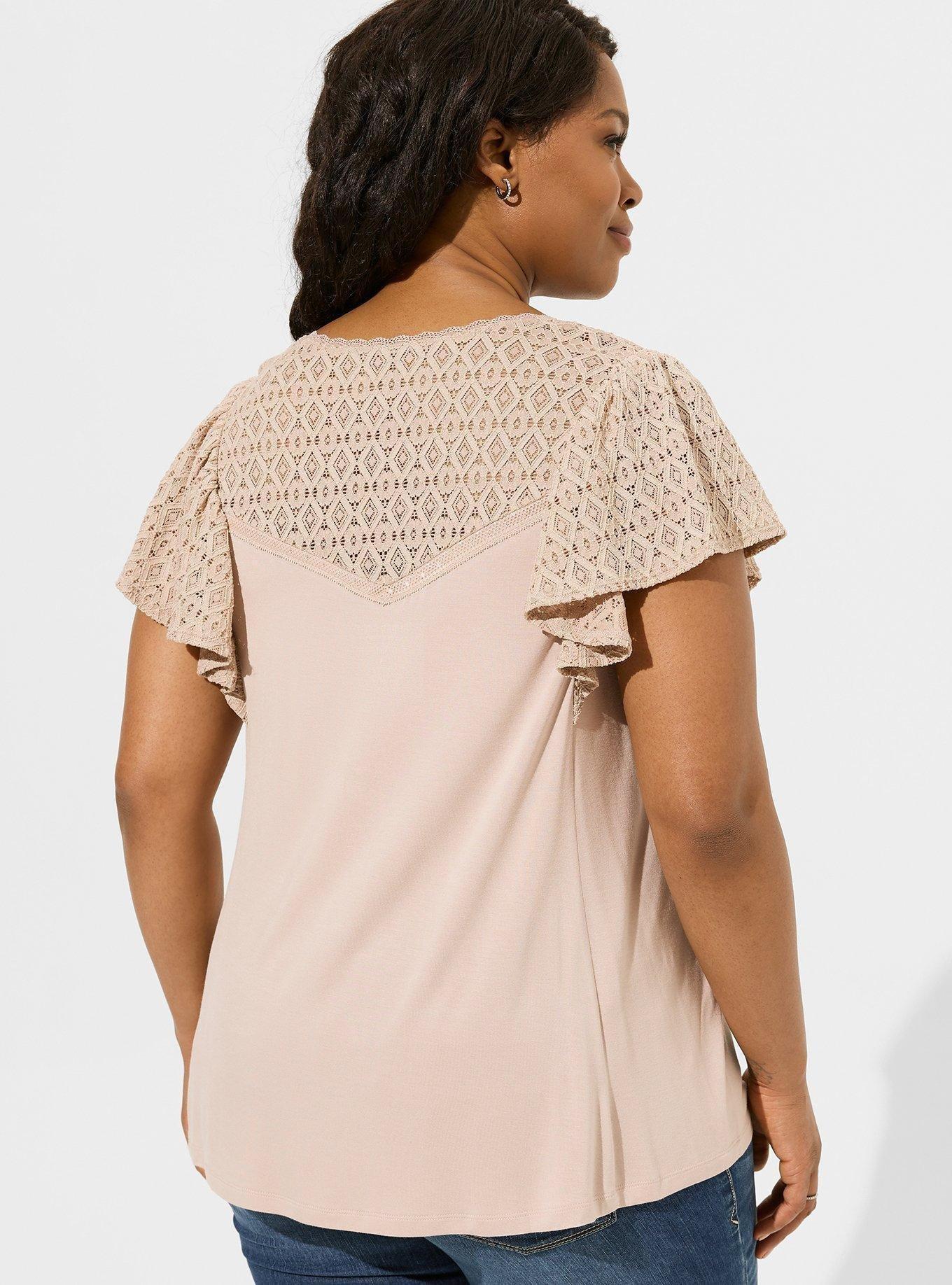 Plus Size - Super Soft Lace Ruffle Sleeve Top - Torrid