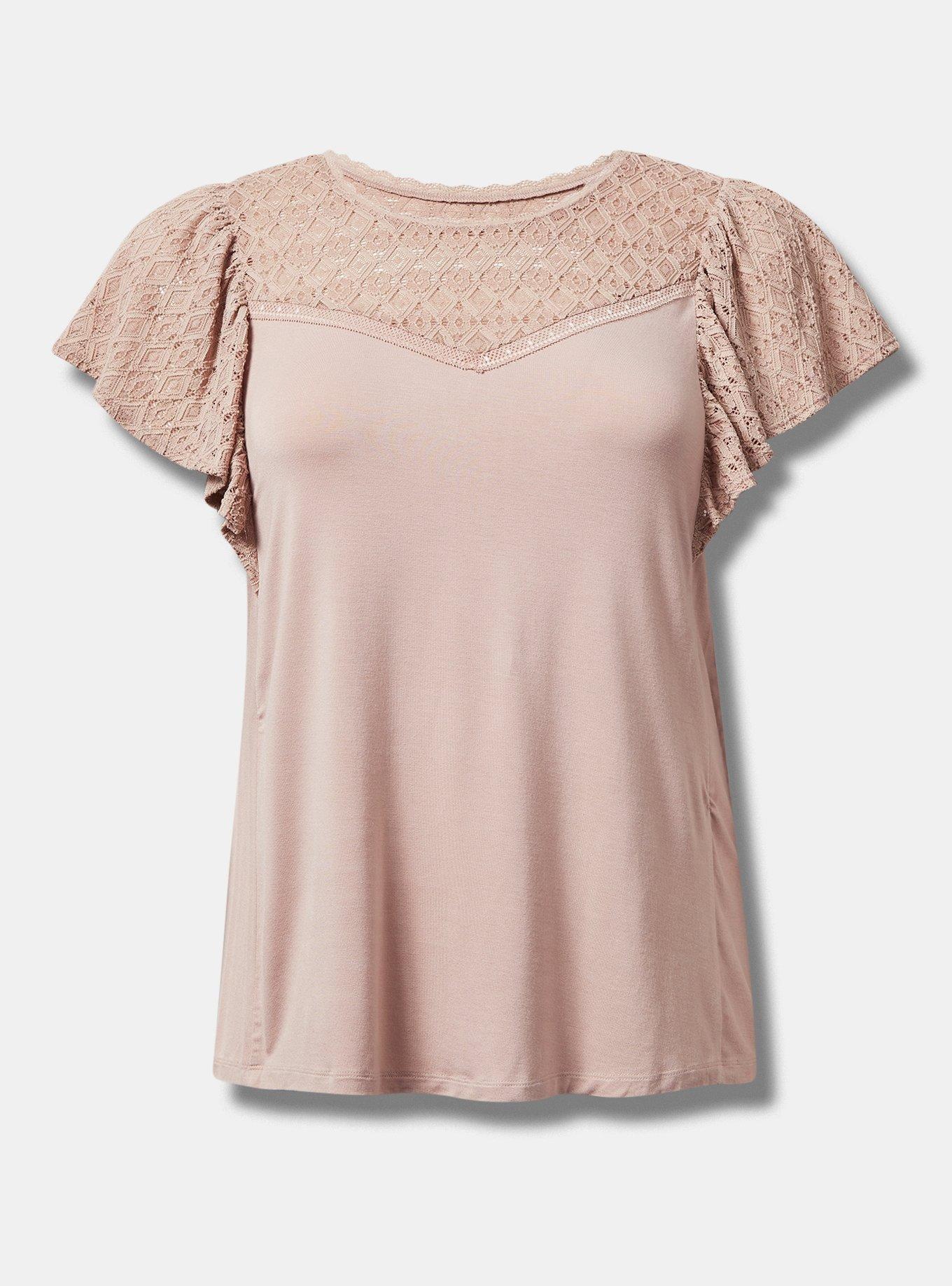 Plus Size - Super Soft Lace Ruffle Sleeve Top - Torrid