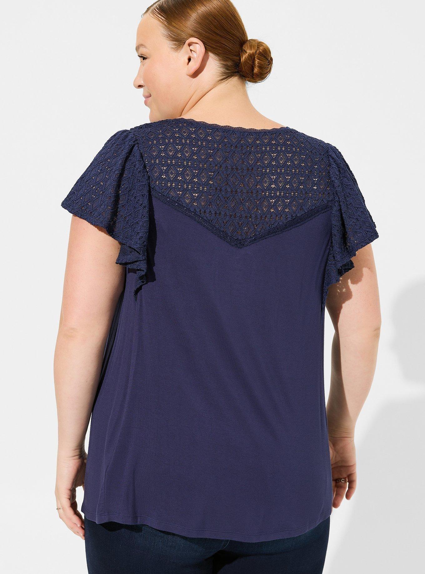 Plus Size - Super Soft Lace Ruffle Sleeve Top - Torrid