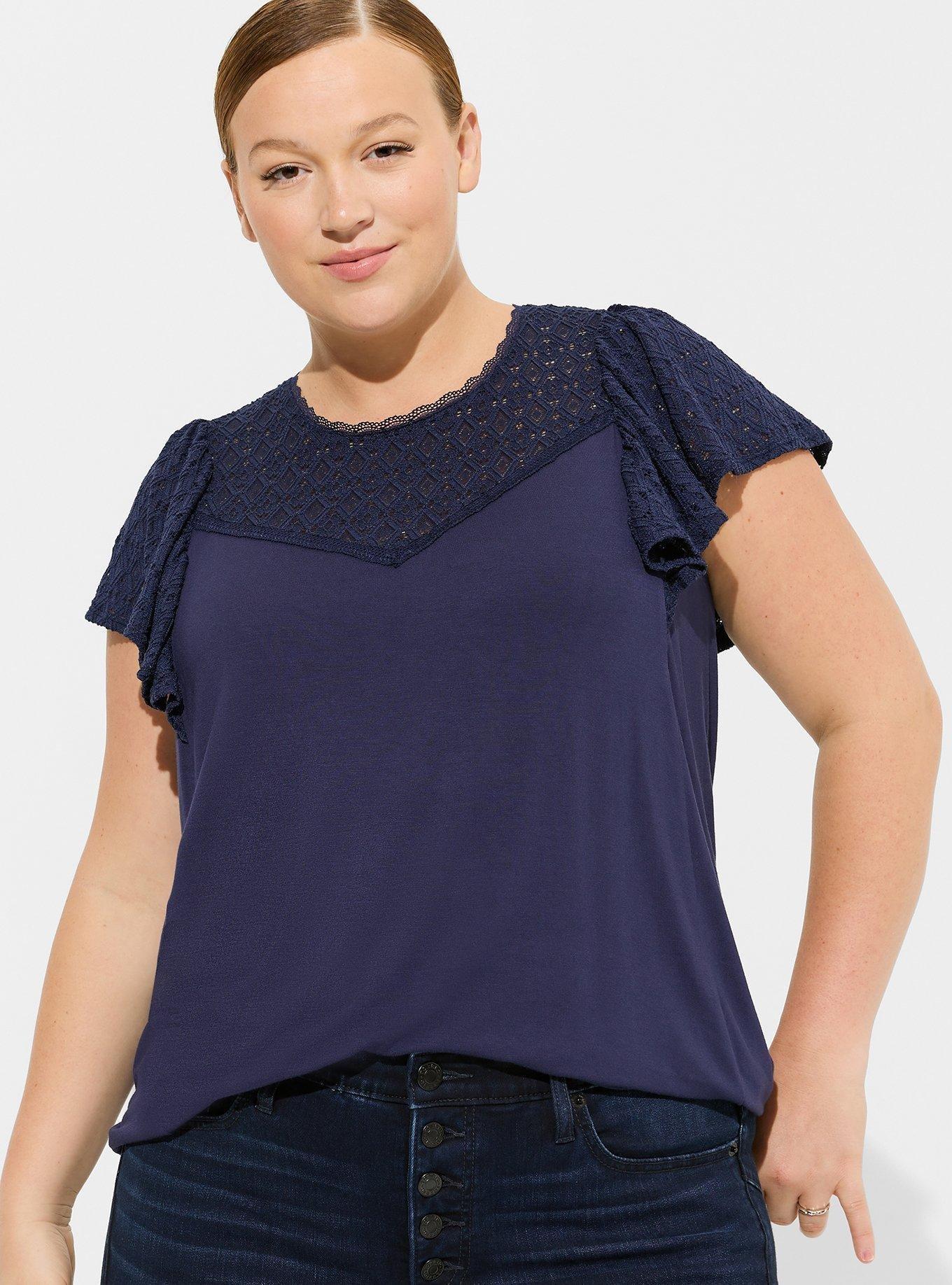 Plus Size - Super Soft Lace Ruffle Sleeve Top - Torrid