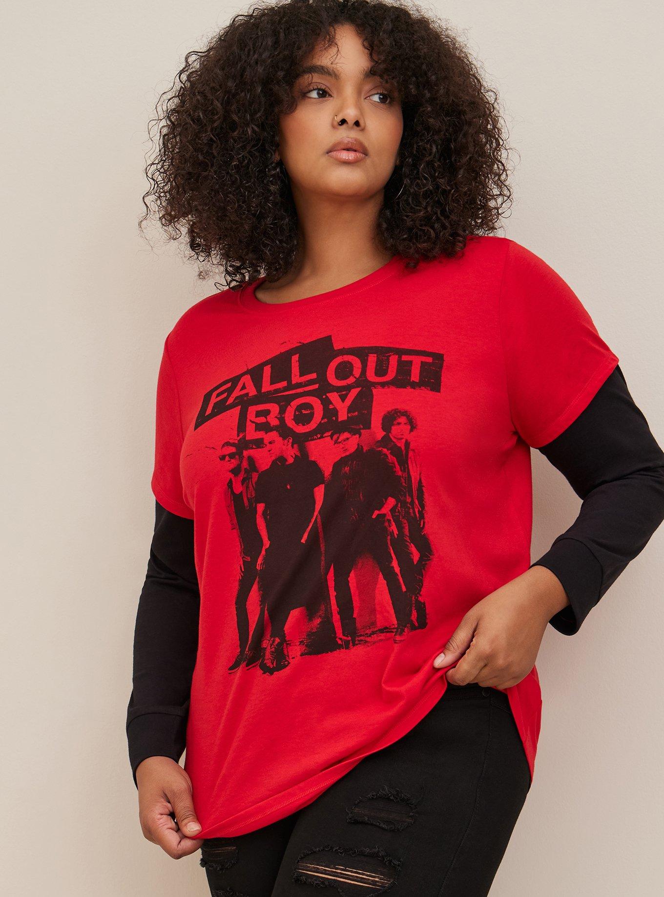 Plus Size - Fallout Boy Classic Fit Cotton Crew Neck Long Sleeve 2Fer ...